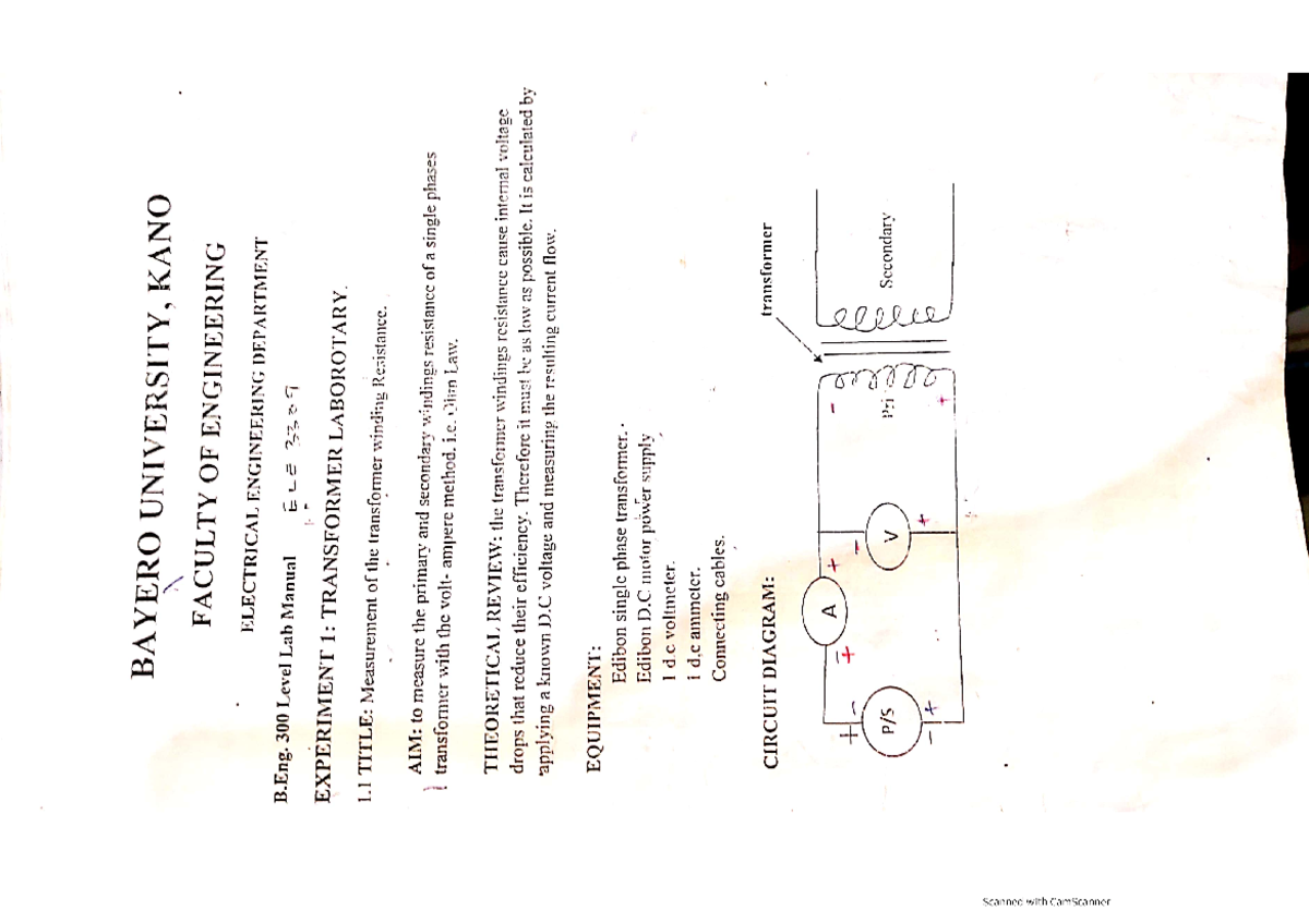 Transformer Laboratory - ELECTRONICS II - Studocu