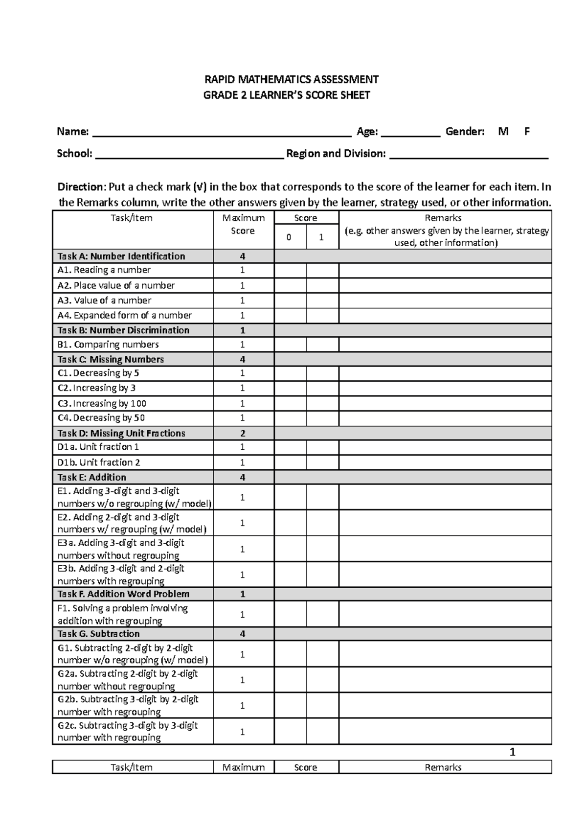 RMA Grade 2 Learner s Scoring Sheet 13 June 2023 - RAPID MATHEMATICS ...