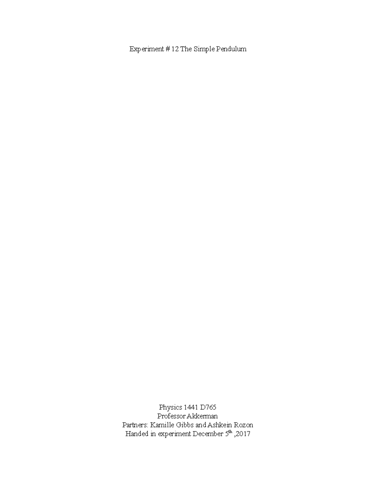 The Simple Pendulum - lab assignment - Experiment # 12 The Simple ...