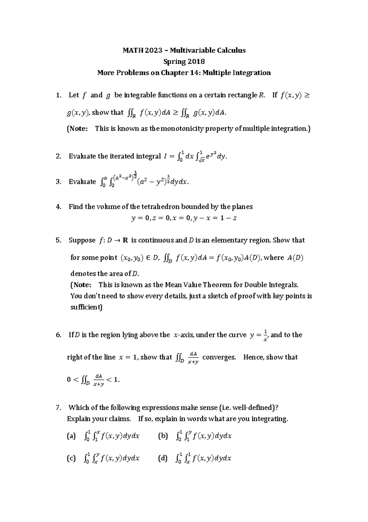 MATH 2023 Chapter 14 Extra Problems - MATH 2023 Multivariable Calculus ...