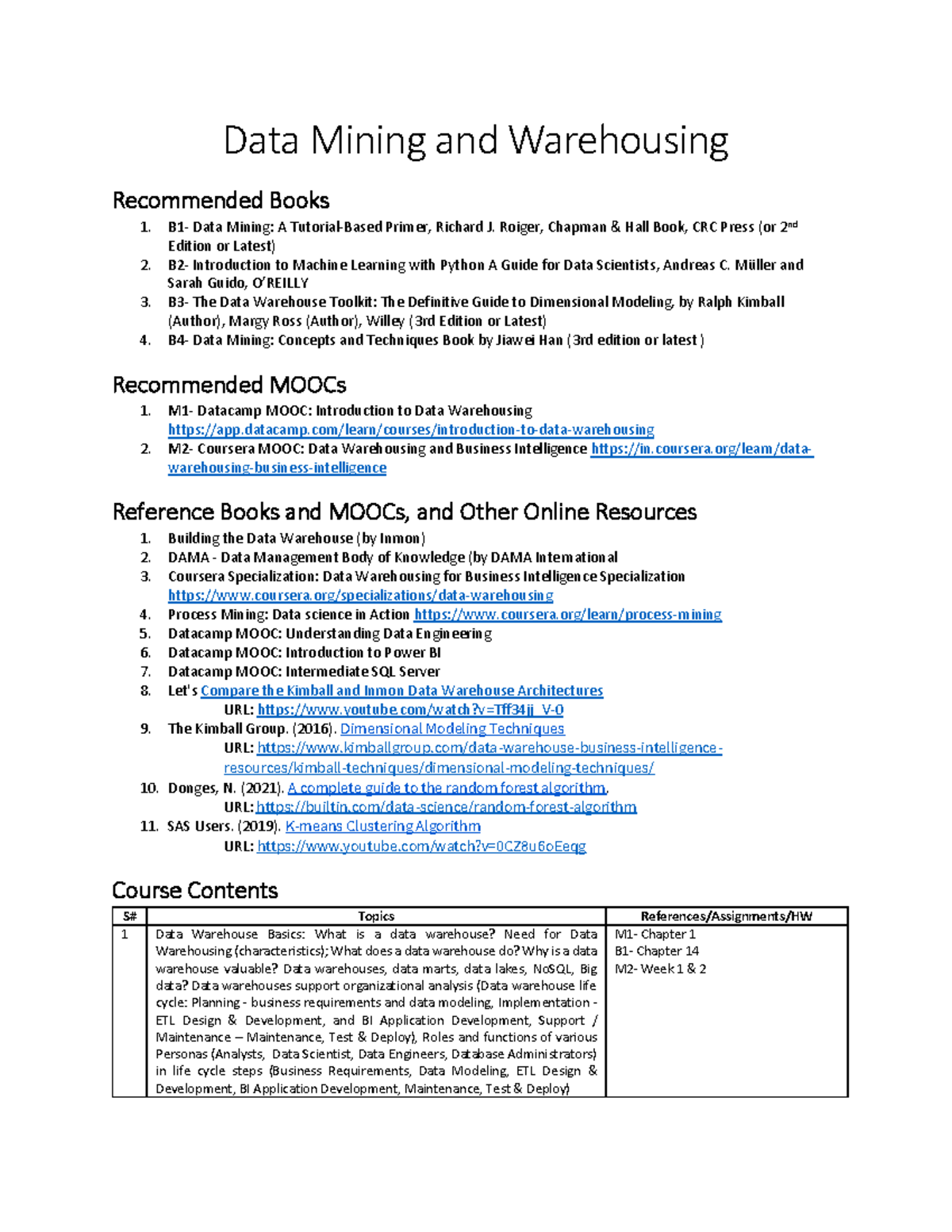 Data mining and Warehousing - Data Mining and Warehousing Recommended ...