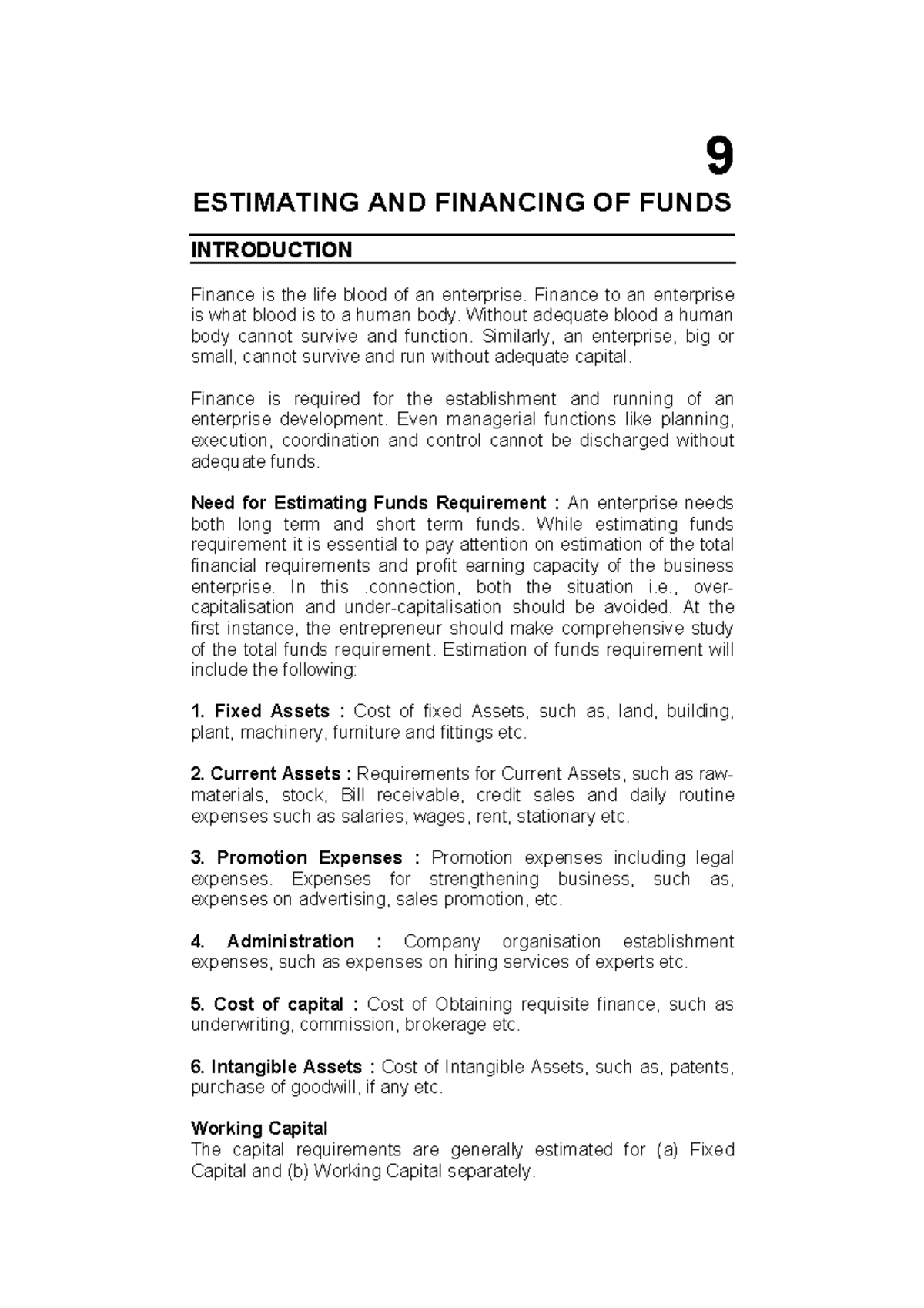 Entrepreneurship-Management chapter 9 - ESTIMATING AND FINANCING OF ...