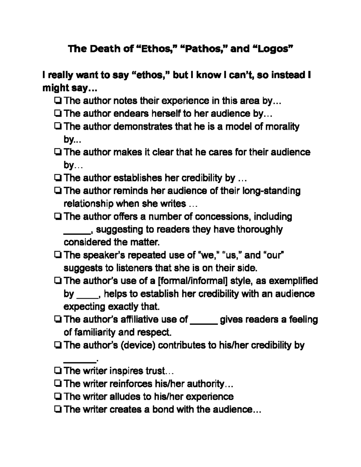 The Death of Ethos, Pathos, and Logos - Studocu