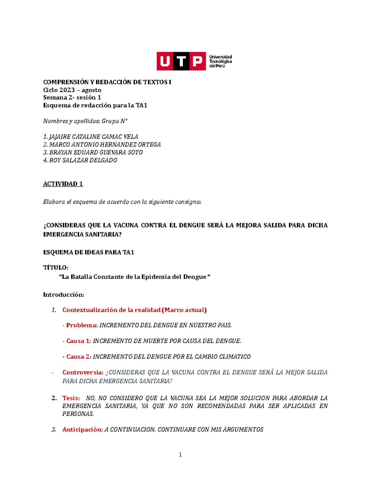 Semana 02 - sesión 1 - Formato esquema de Ideas TA1 (1). Tarea - COMPRENSIÓN Y REDACCIÓN DE ...