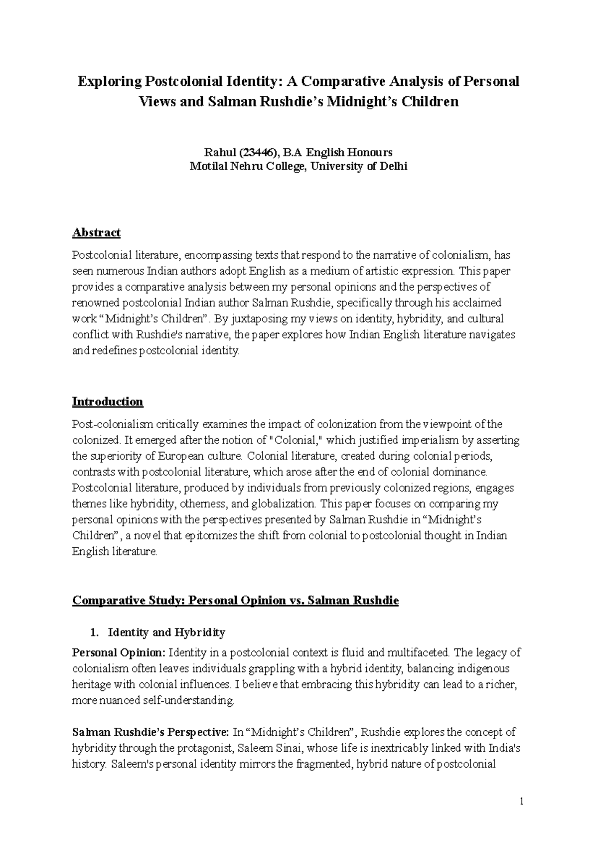 Exploring Postcolonial Identity A Comparative Analysis of Personal ...