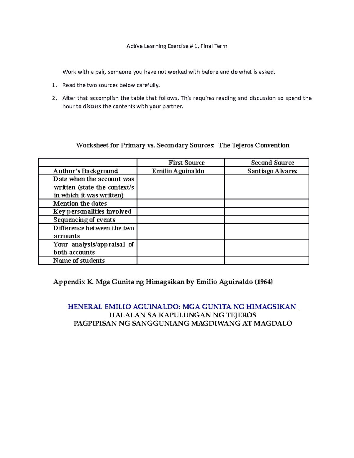 Active Learning Exercise 1 Final Term - Active Learning Exercise # 1 ...