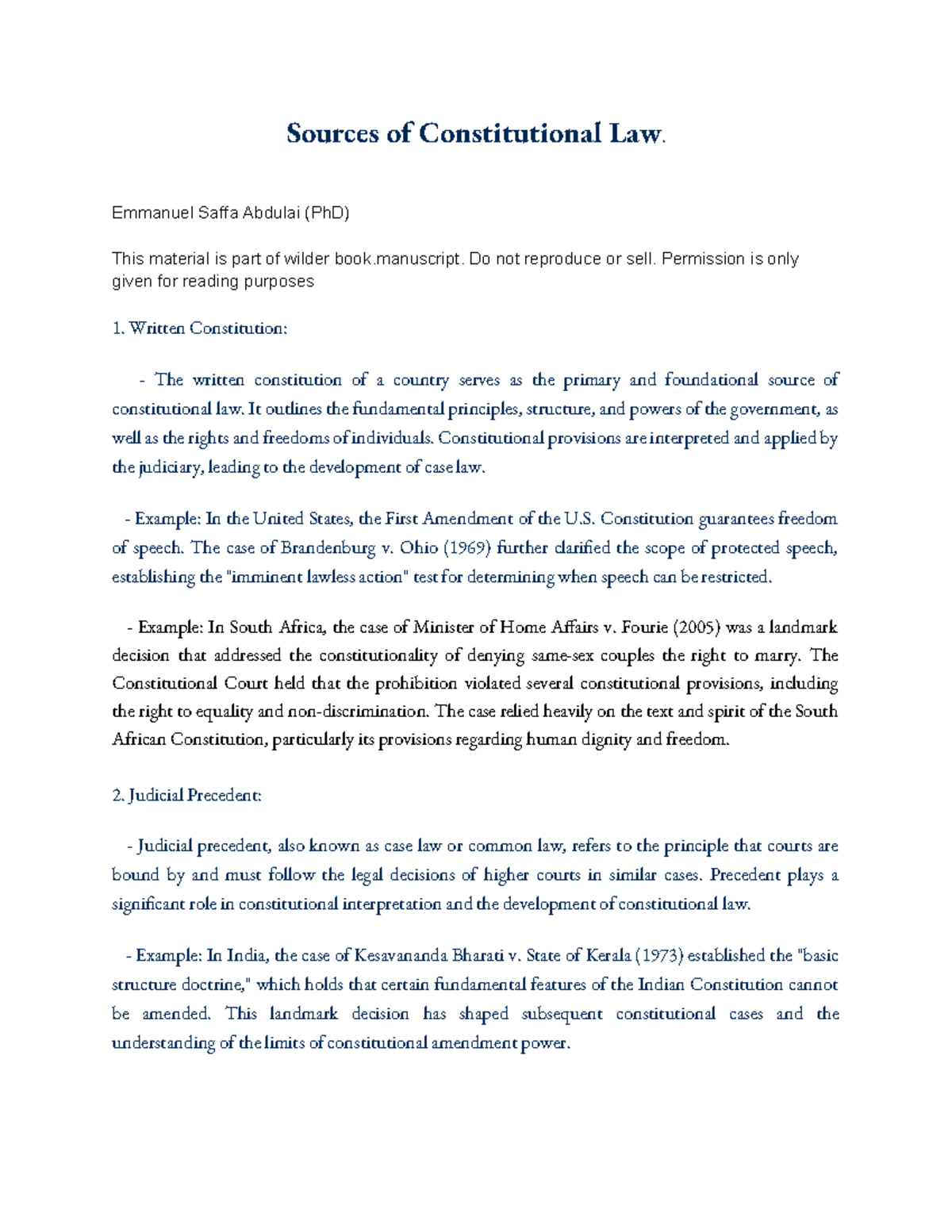 Sources of Constitutional Law - Emmanuel Saffa Abdulai (PhD) This ...