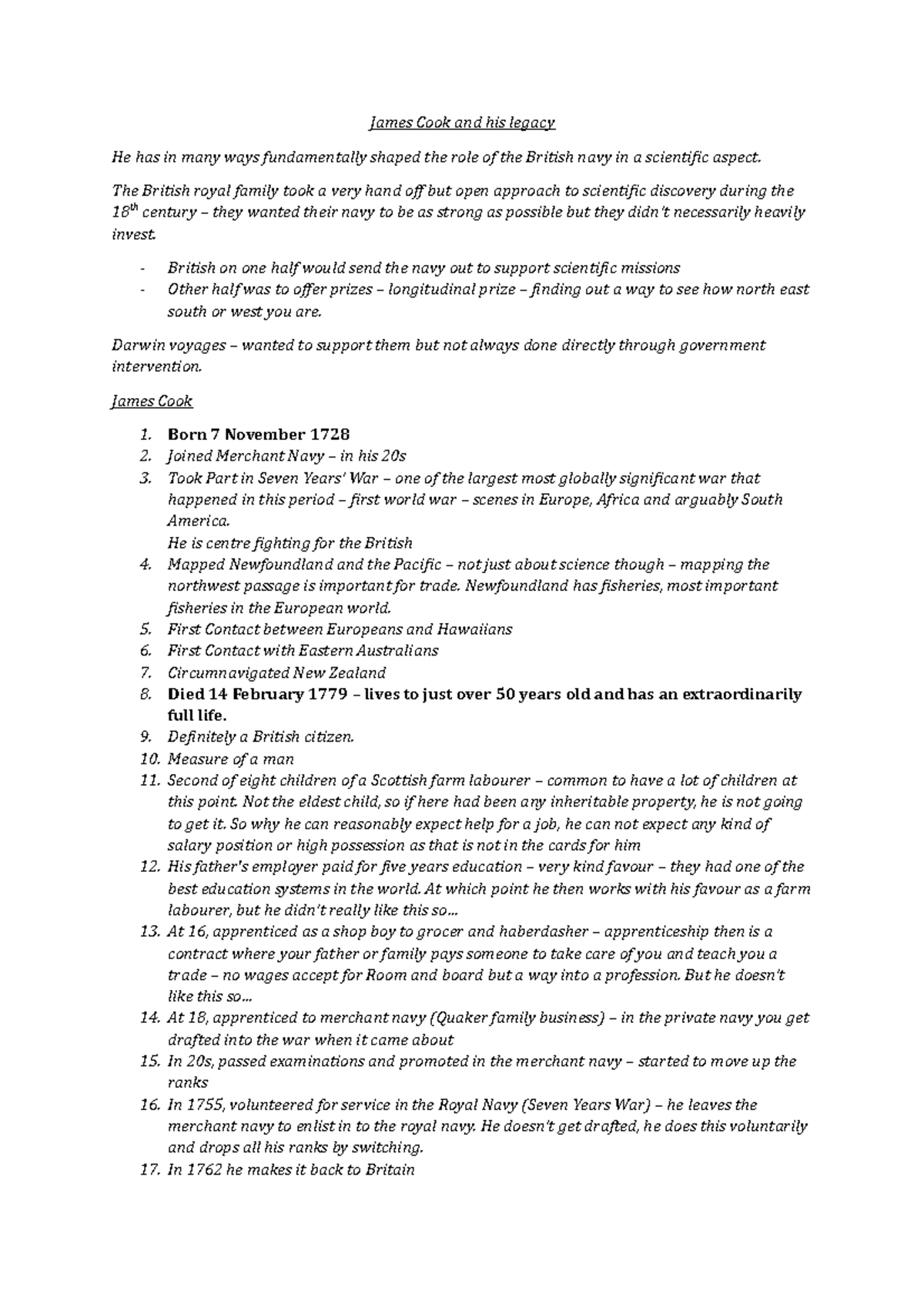 James Cook and his legacy - week 2 - James Cook and his legacy He has ...