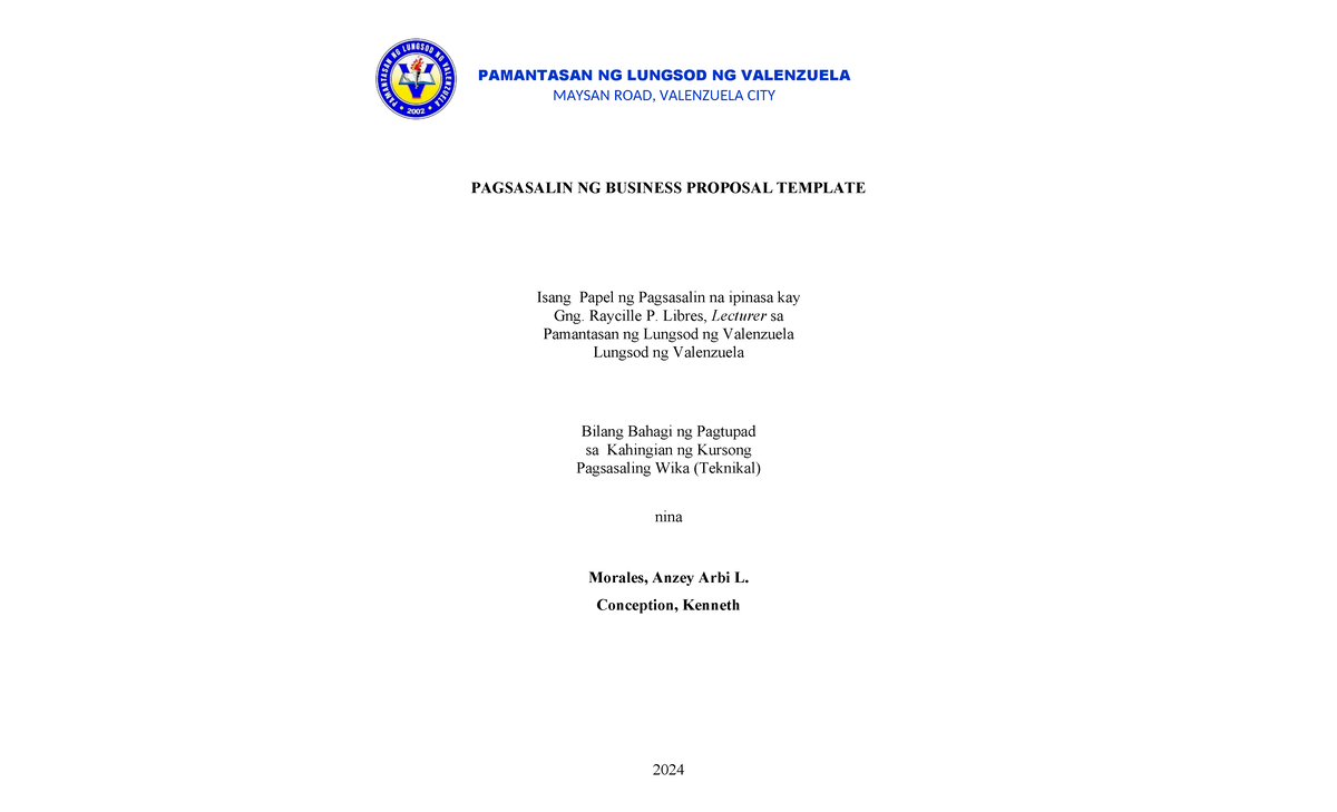 Business Plan pagsasalin Unang Burador - PAMANTASAN NG LUNGSOD NG ...