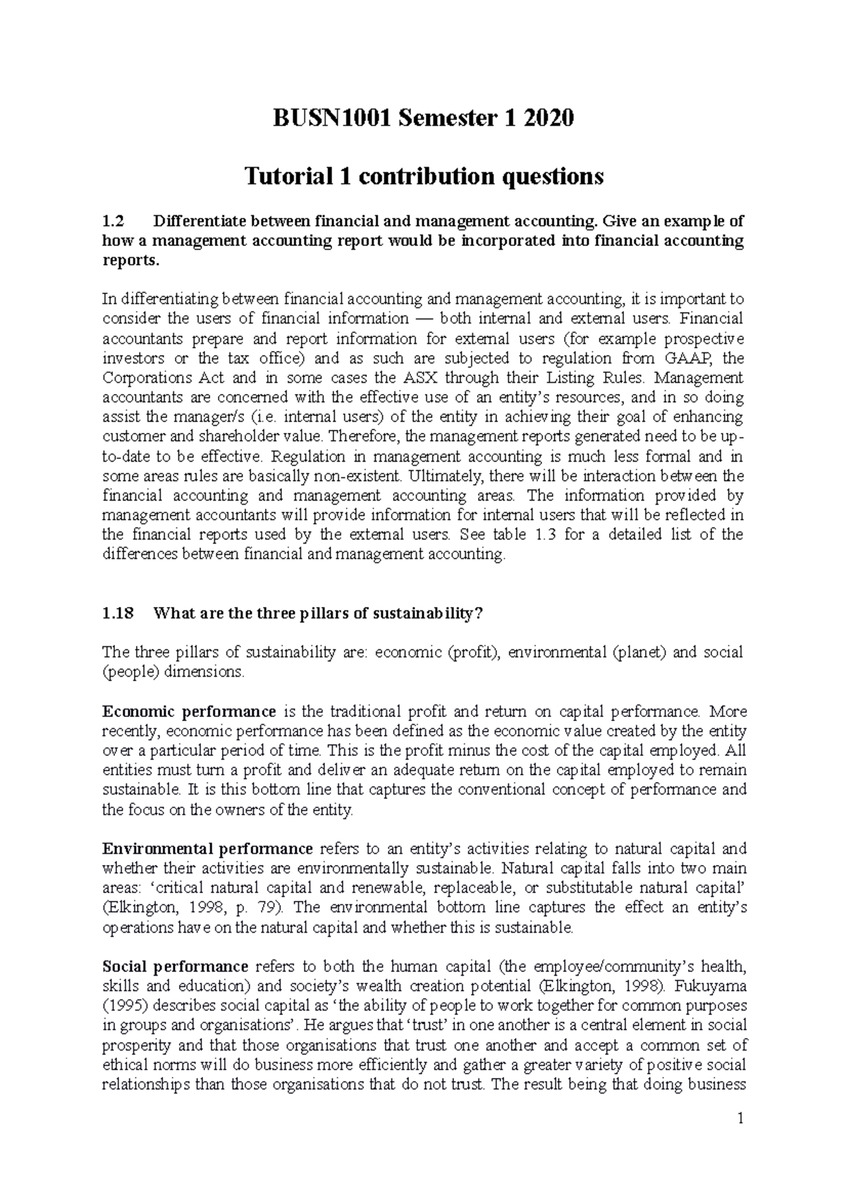 BUSN1001 S1 2020 Tutorial 1 contribution questions with answers ...