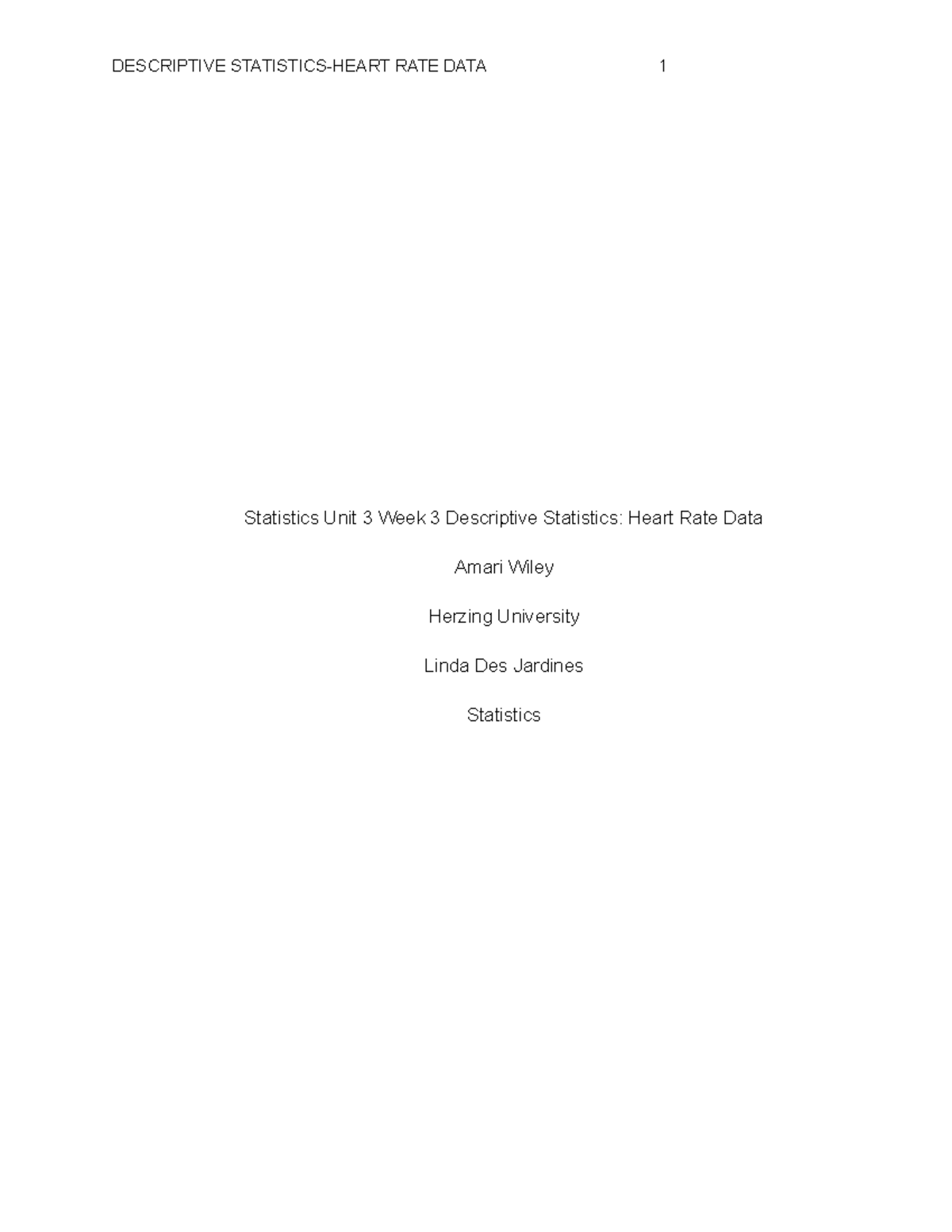 Statistics Unit 3 Week 3 Descriptive Statistics-Heart Rate Data - MA ...