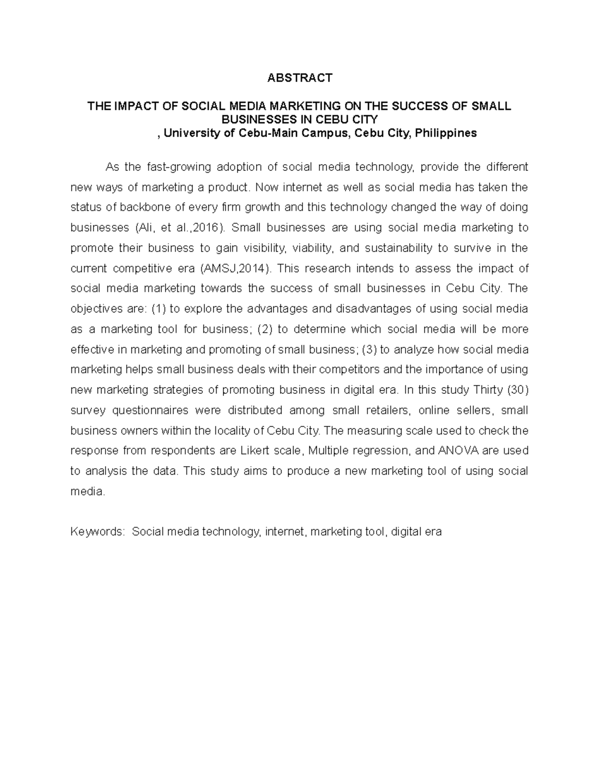 Abstract - study - ABSTRACT THE IMPACT OF SOCIAL MEDIA MARKETING ON THE ...