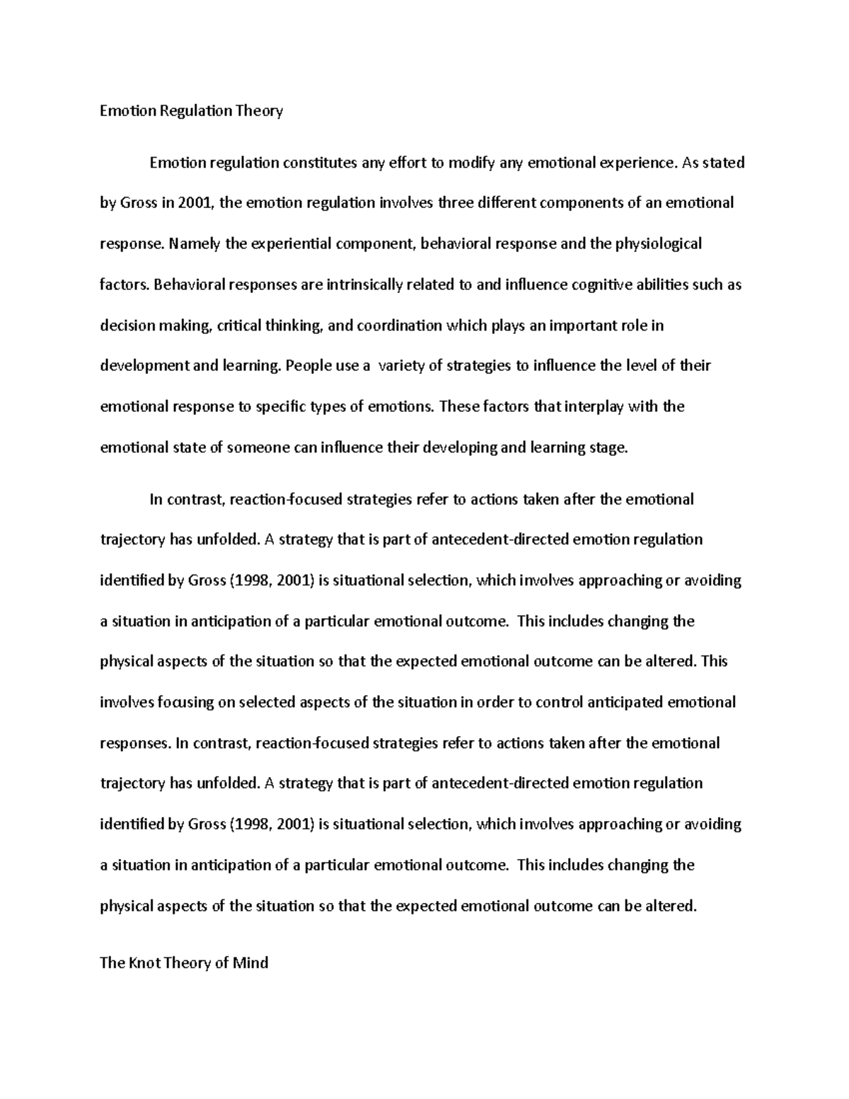 Script - Emotion Regulation Theory Emotion regulation constitutes any ...