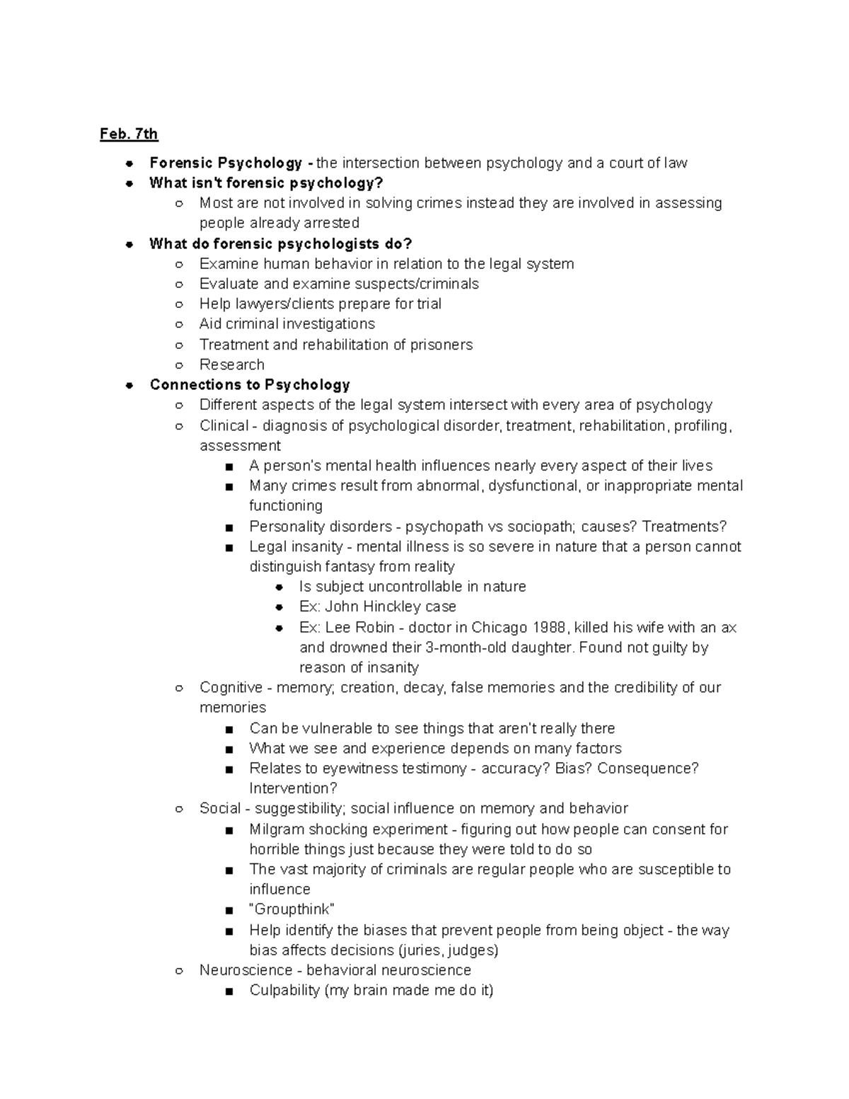 Lecture Notes P. 1 - Feb. 7th Forensic Psychology - the intersection ...