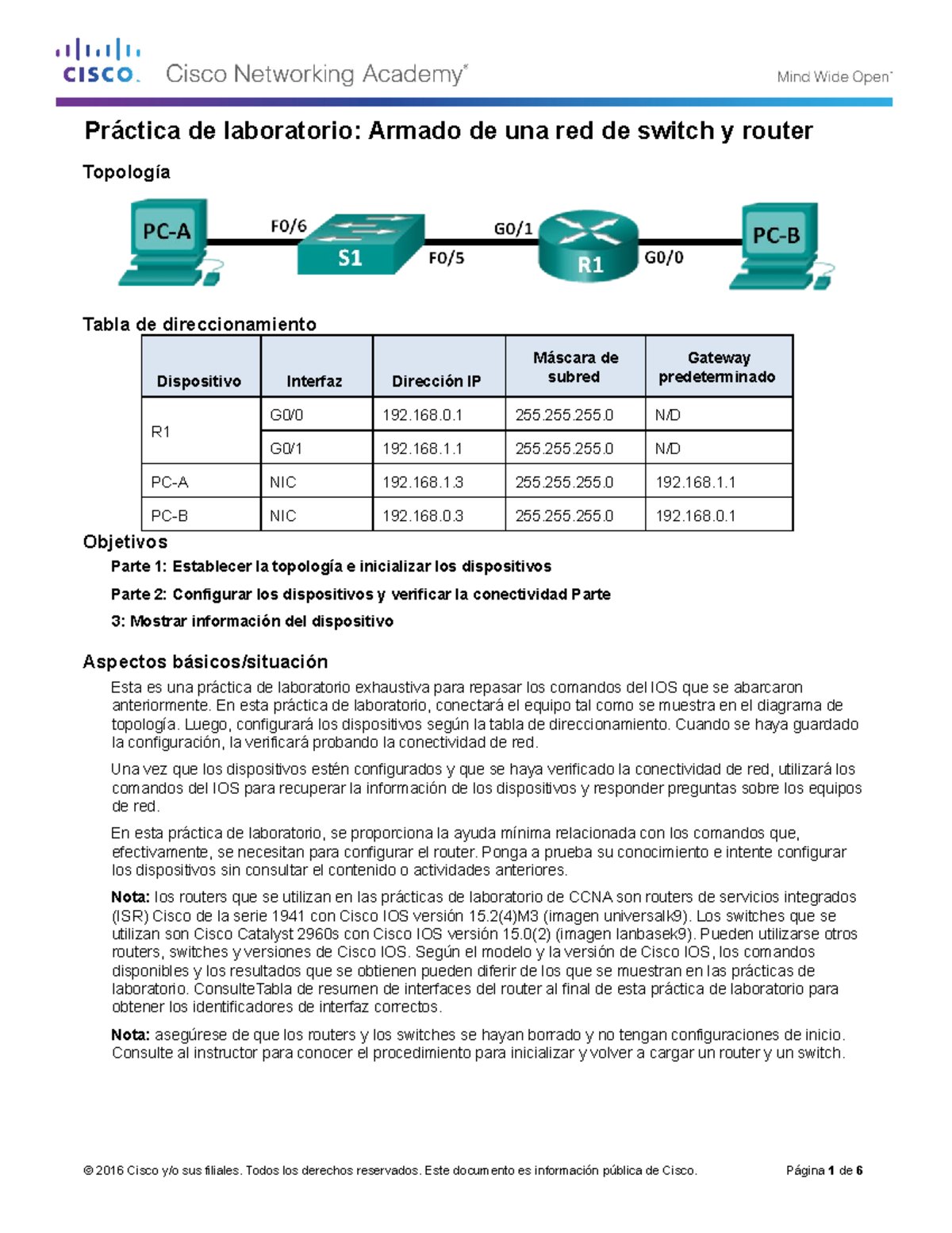 Lab - Building a Switch and Router Network - Topología Tabla de ...