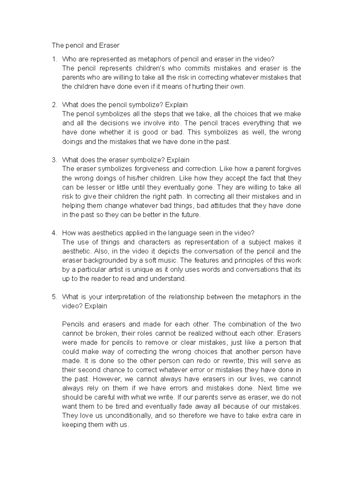 The pencil and Eraser - essay - The pencil and Eraser Who are ...