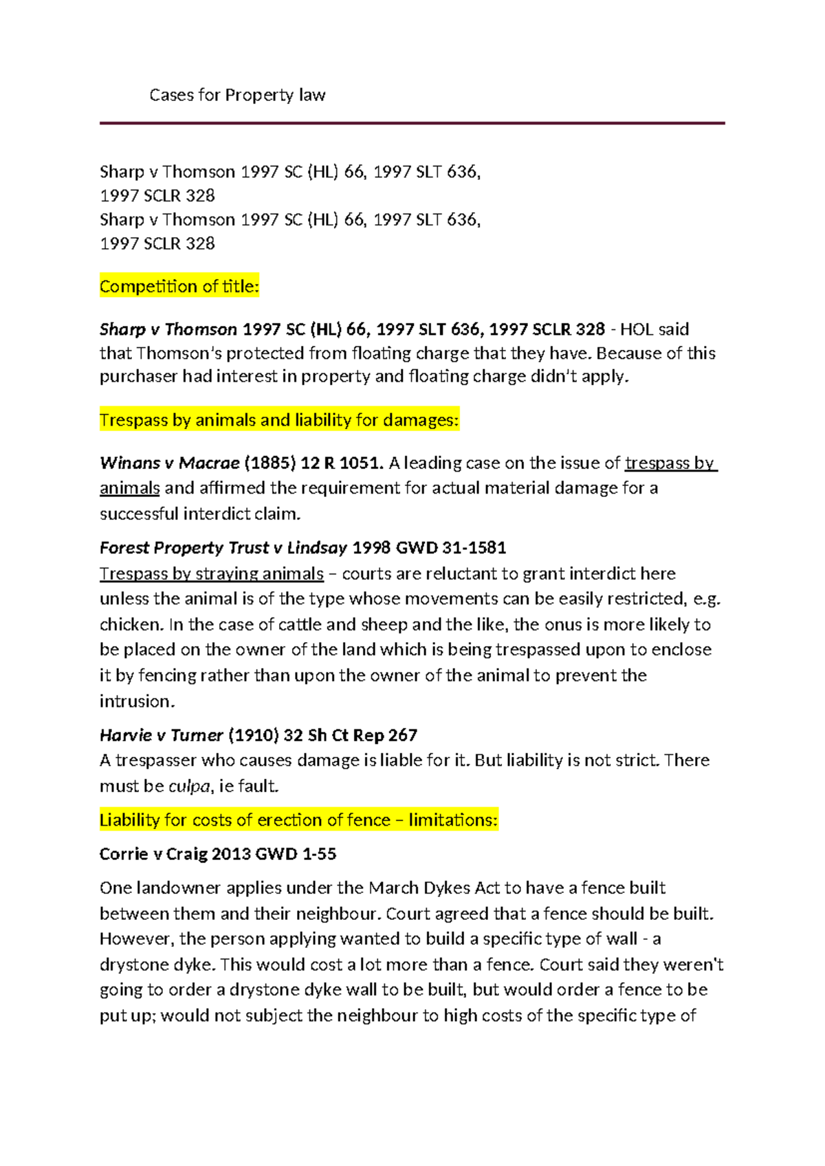 Cases for Property law - Cases for Property law Sharp v Thomson 1997 SC ...