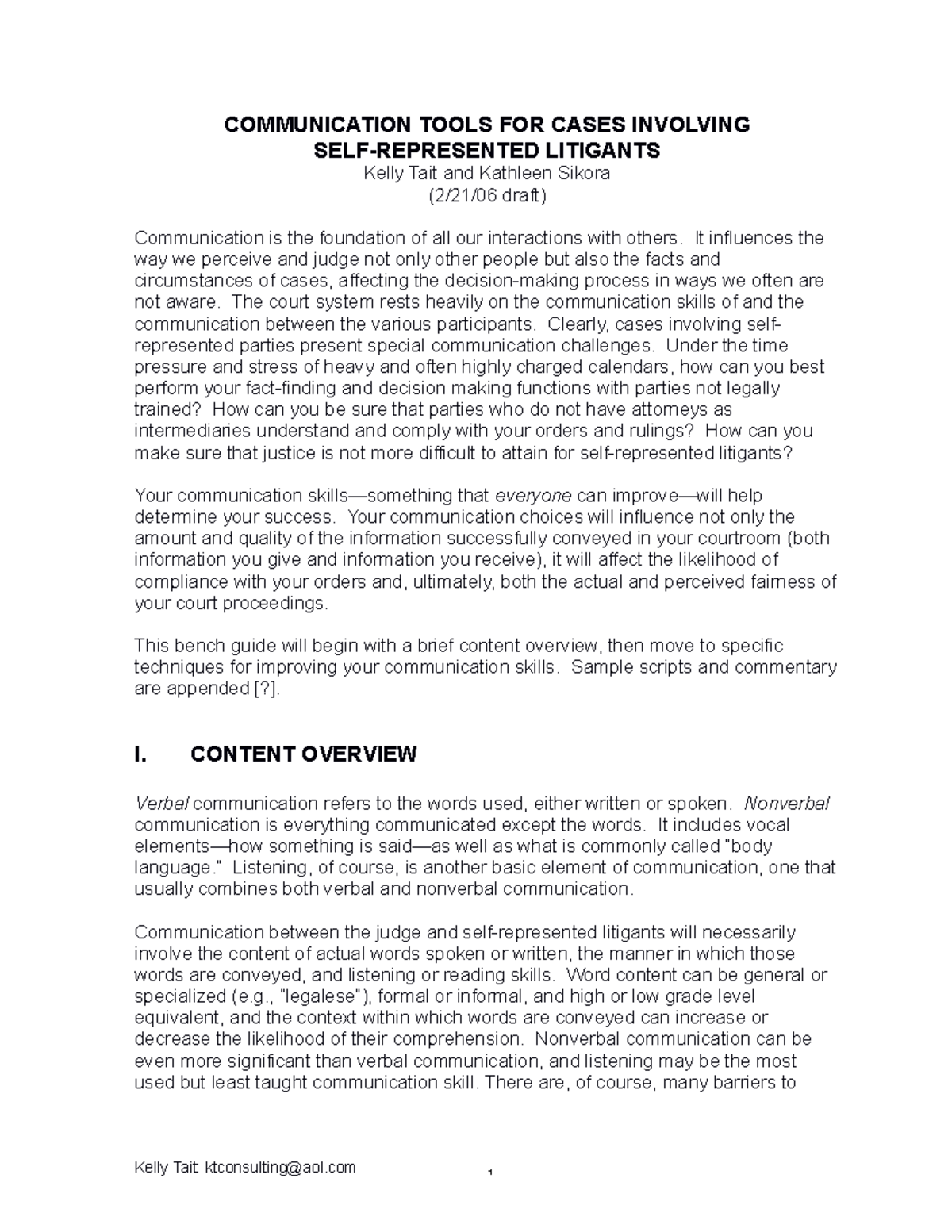 Communication Tools - COMMUNICATION TOOLS FOR CASES INVOLVING SELF ...