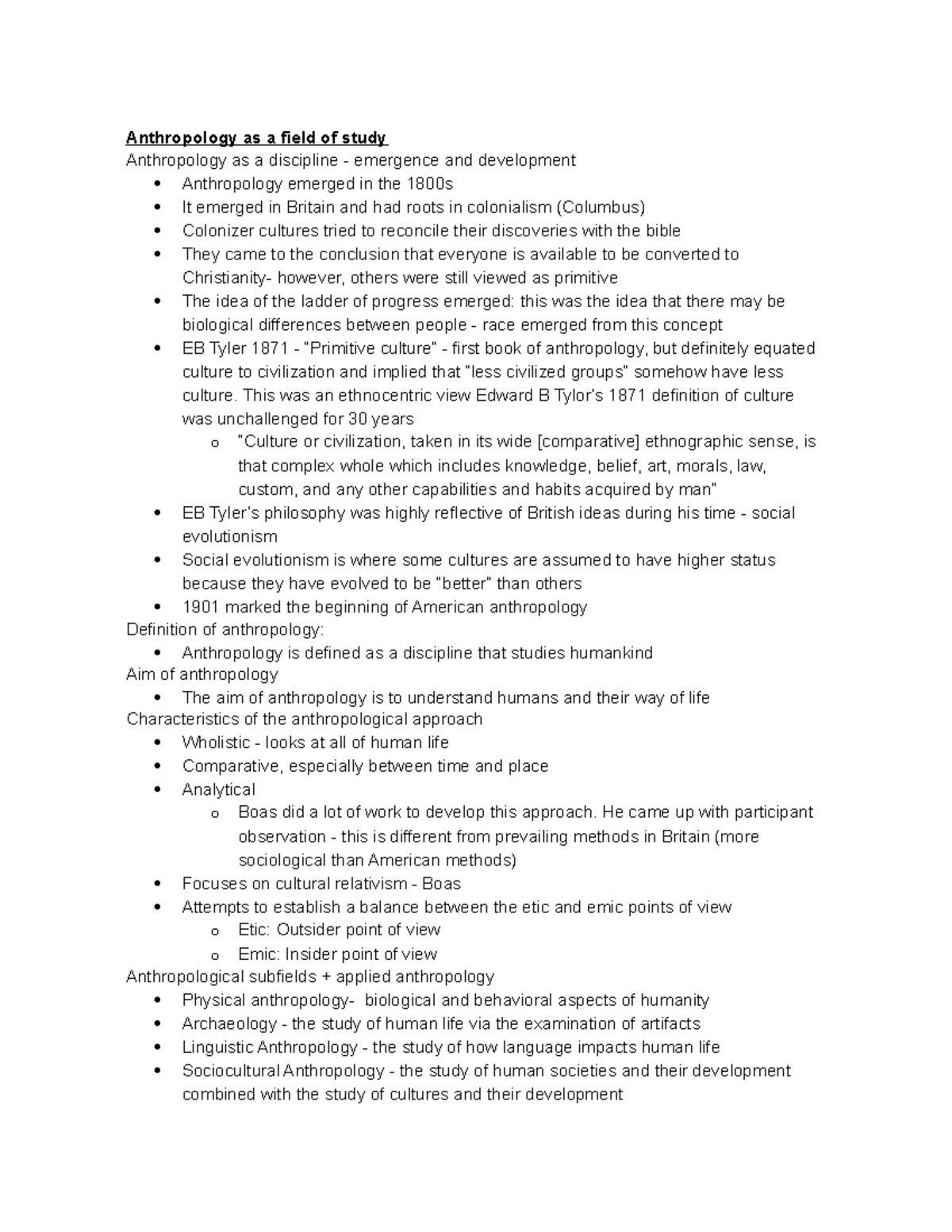 Entire Anthropology Notes - Summary Intro To Culturl Anthrop ...