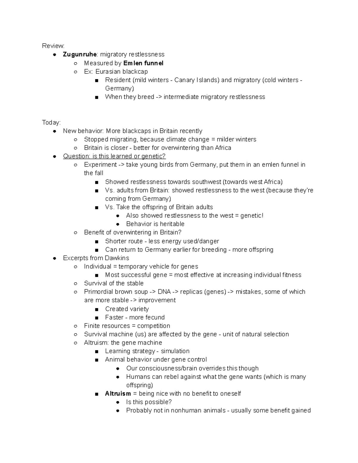 2 1 Lecture - Animal behavioral ecology notes - Review: Zugunruhe ...