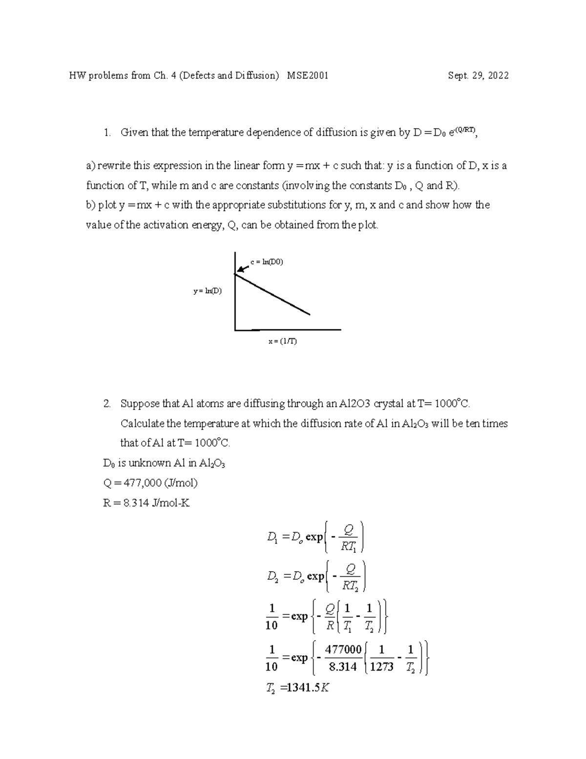Solutions to HW problems Ch4 -defects and diffusion - HW problems from ...