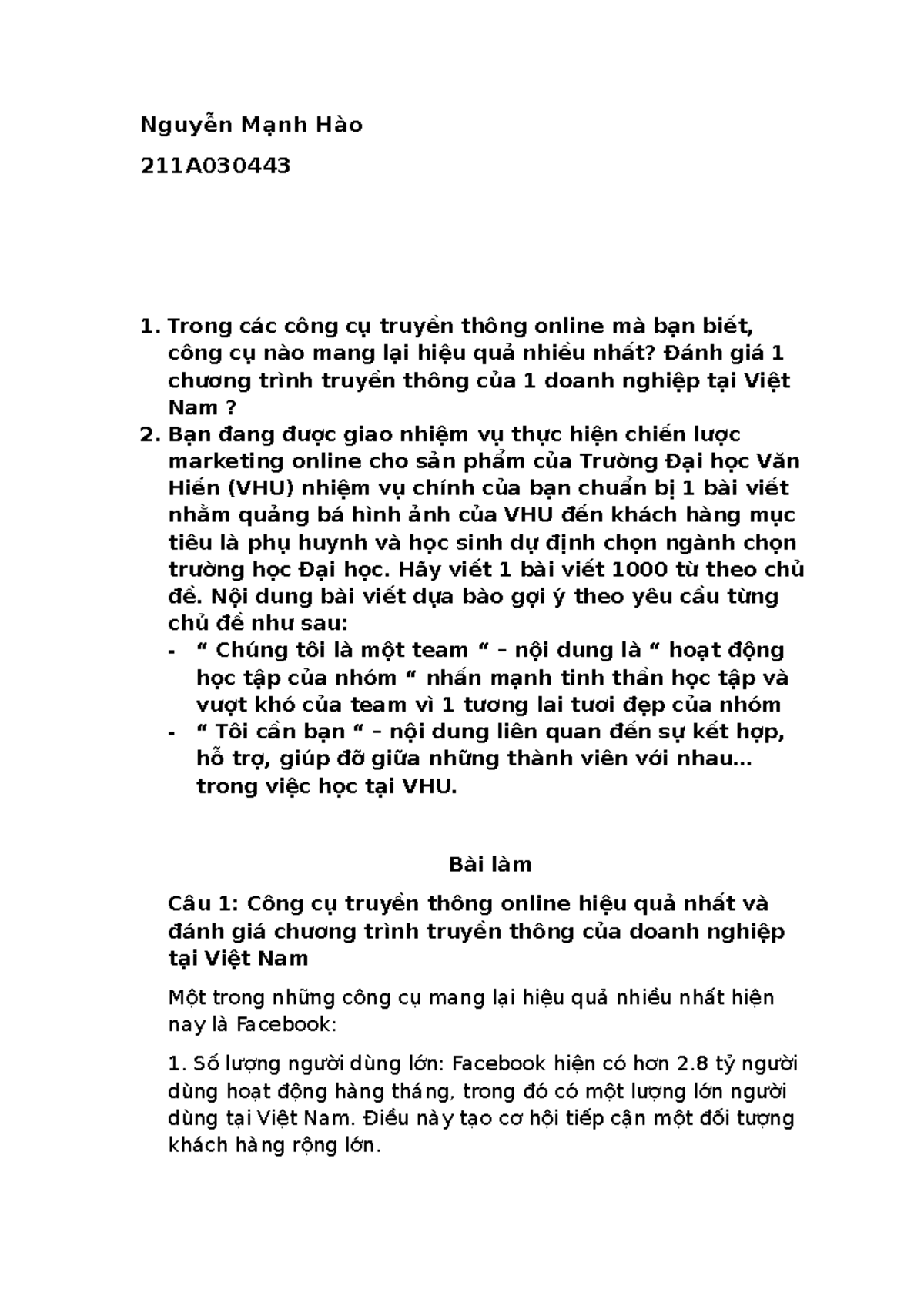 Bài kiểm tra giữa kì - Nguyễn Mạnh Hào 211A Trong các công cụ truyền ...