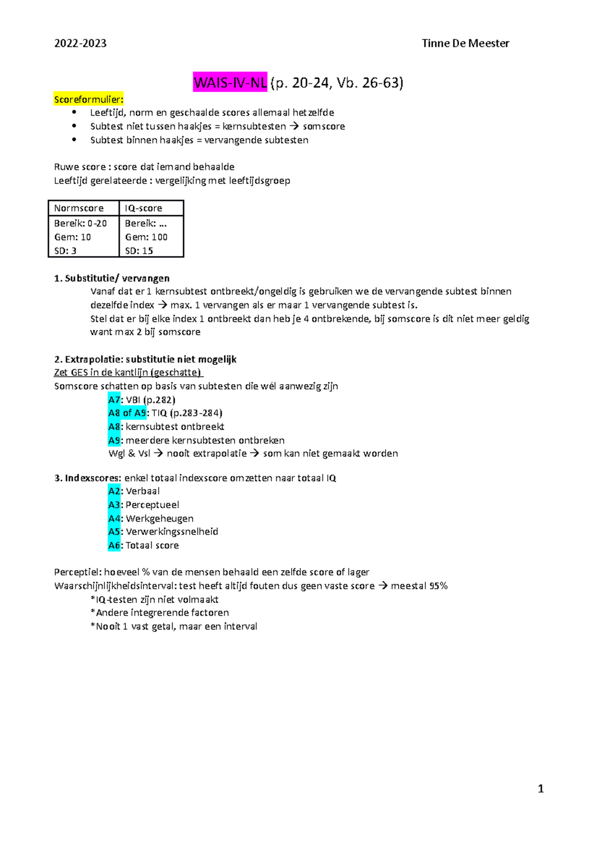Scoring IQ - WAIS-IV-NL (p. 20-24, Vb. 26-63) Scoreformulier: Leeftijd ...