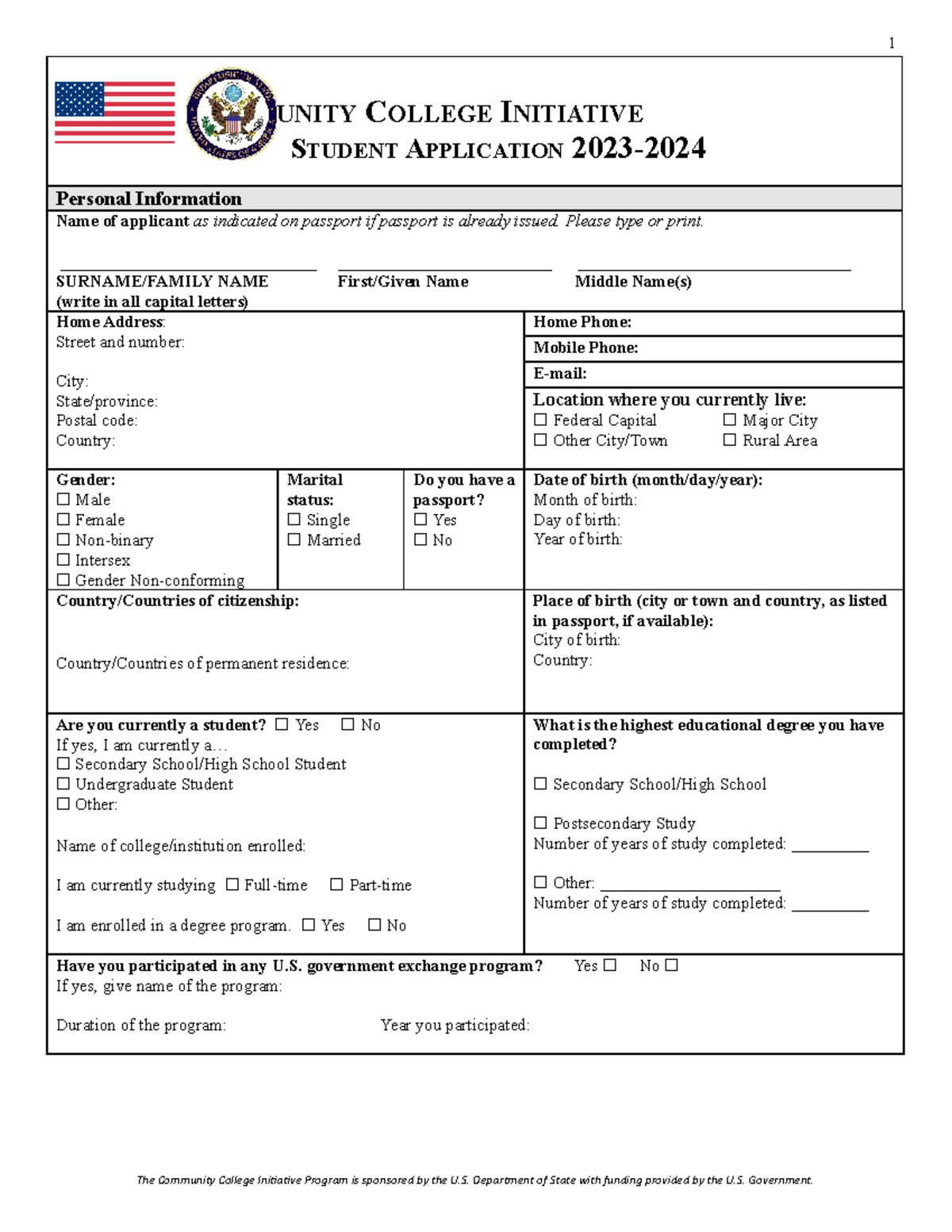 CCI Program AY 2023 2024 Application Fillable - COMMUNITY COLLEGE ...