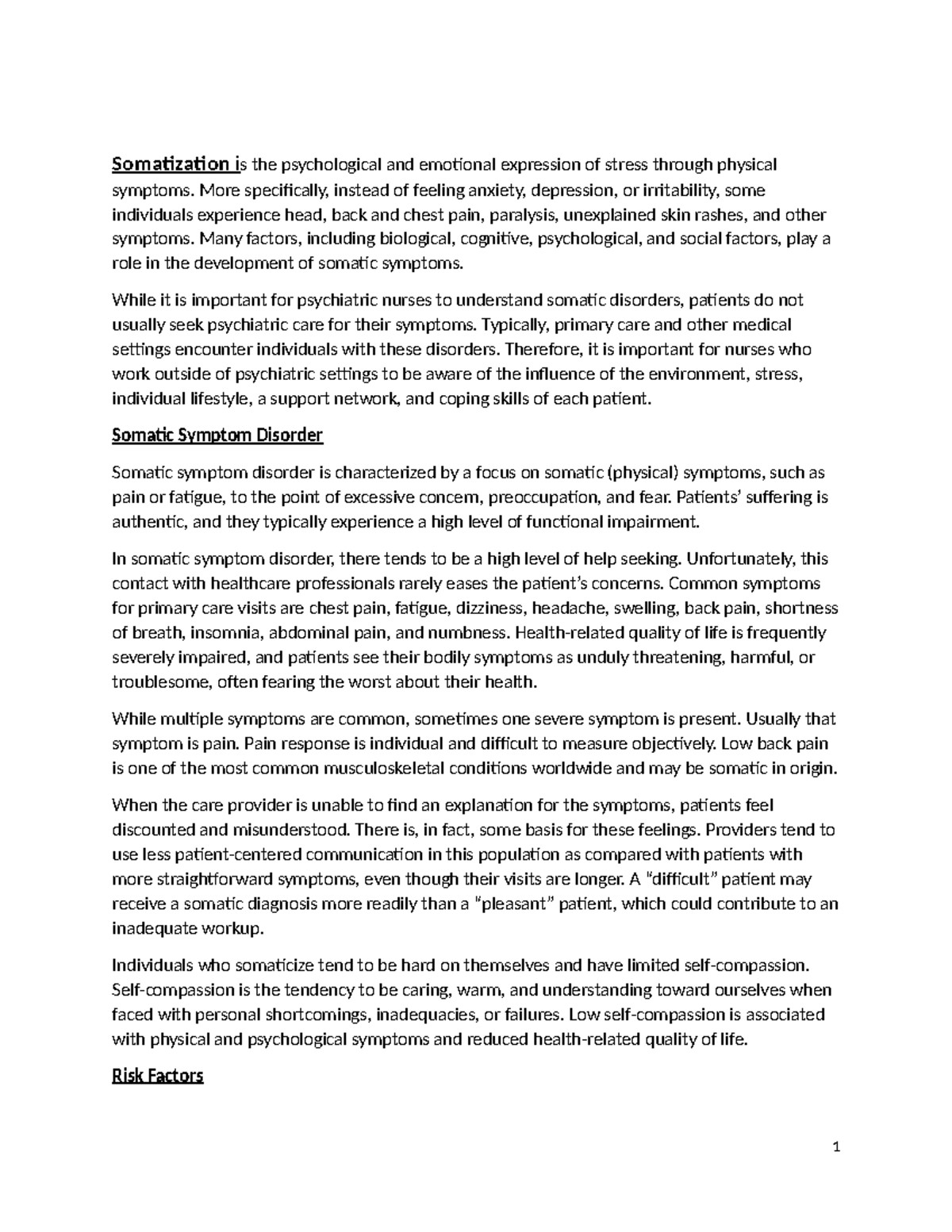 Chapter 17 Notes - Somatization is the psychological and emotional ...