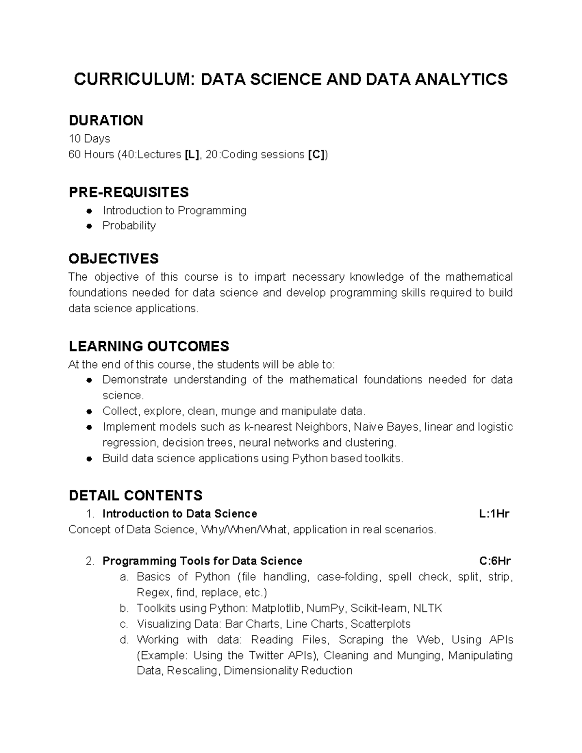 Annex-II Curriculum DS - CURRICULUM: DATA SCIENCE AND DATA ANALYTICS ...