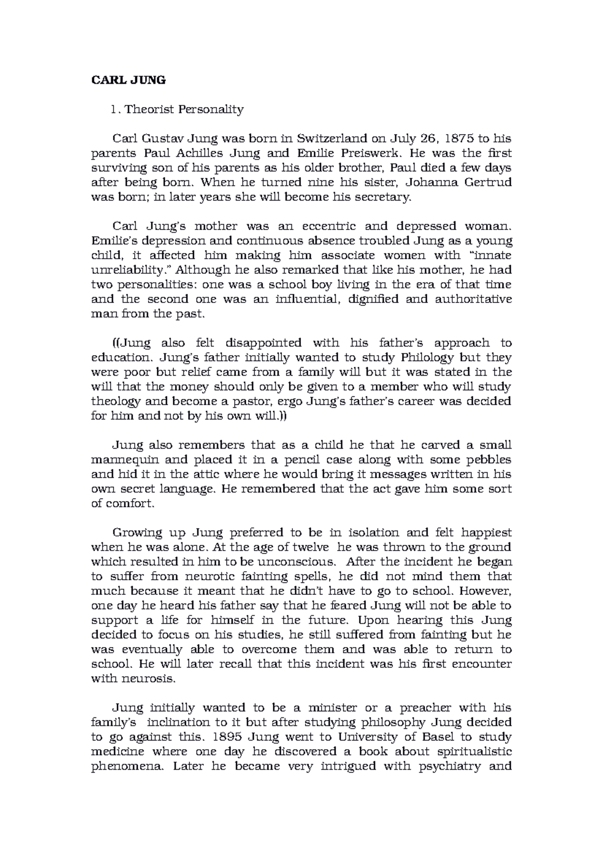 CARL JUNG - carl jung's theory - CARL JUNG Theorist Personality Carl ...