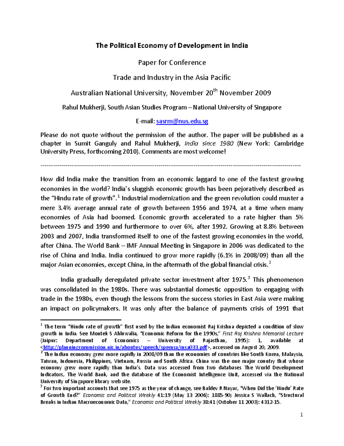 The Political Economy of Development in India - Development Process and ...