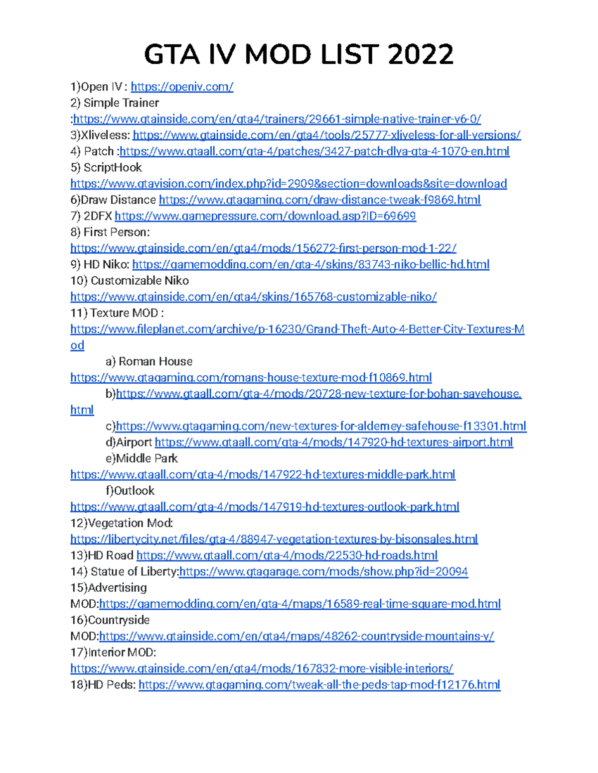 GTA 4 Definitive Edition - GTA IV MOD LIST 2022 1)Open IV : openiv/ 2 ...