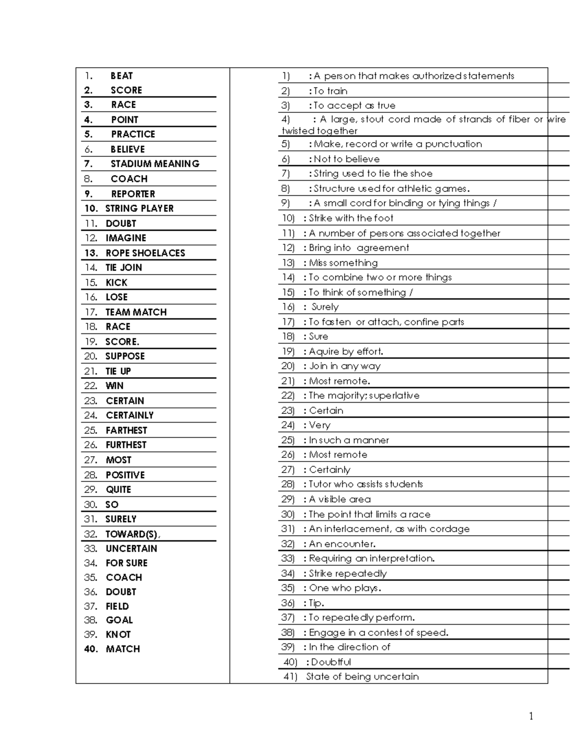 13abcz - ingles - 1. BEAT 2. SCORE 3. RACE 4. POINT 5. PRACTICE 6 ...