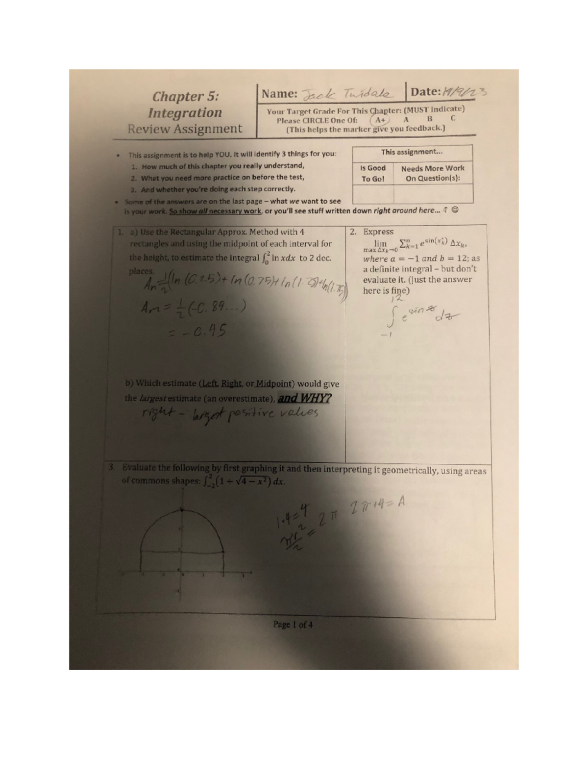 Calculus Chapter 5 Review - Chapter 5: Name: T Date: bs Integration ...