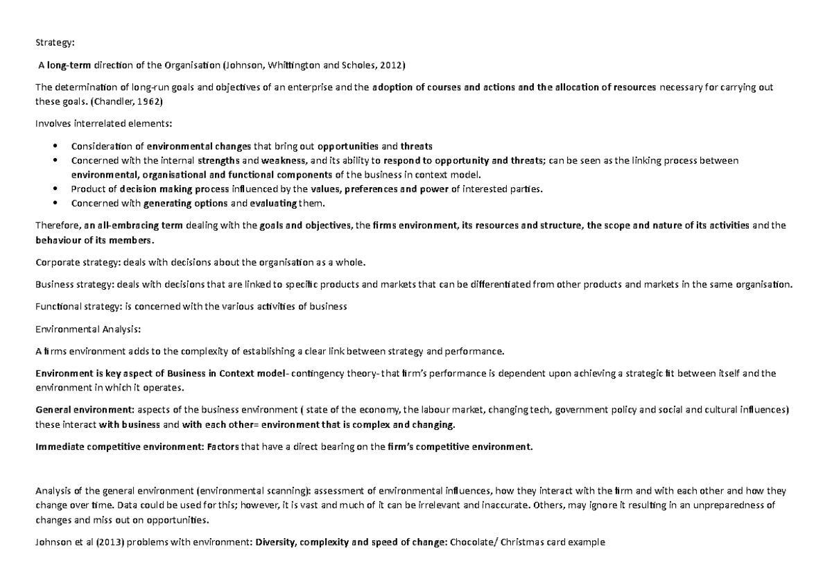 Strategy revision notes - Strategy: A long-term direction of the ...