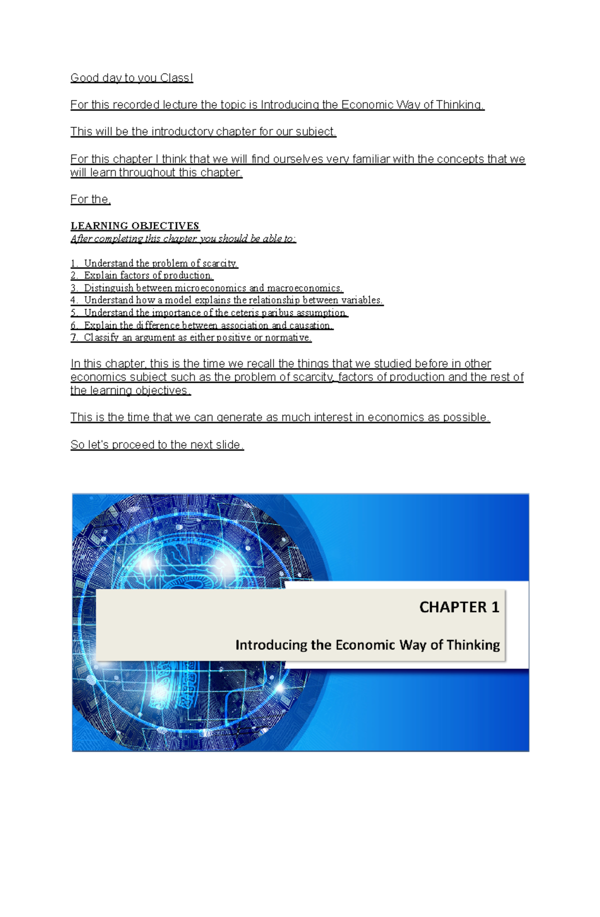 Chapter-1-Script - This is a reporting discussion script. - Good day to ...