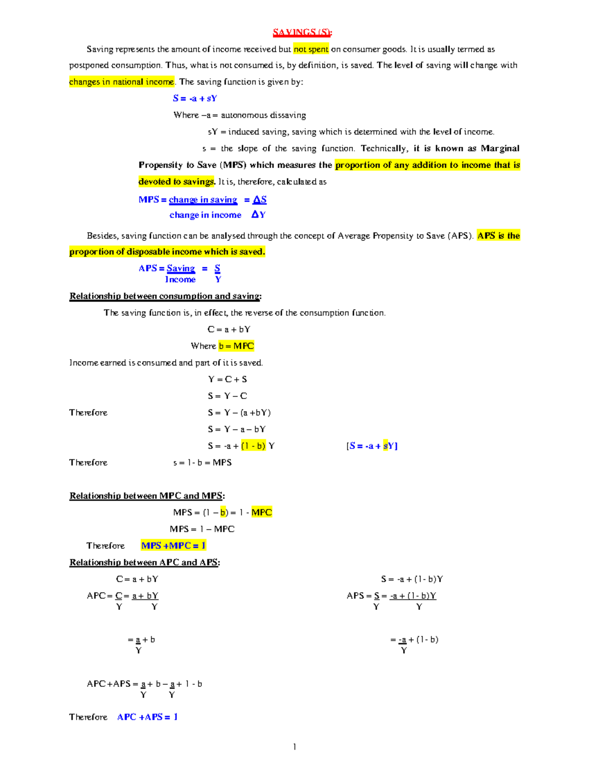 National Income 5 - AE components - Saving - SAVINGS (S): Saving ...