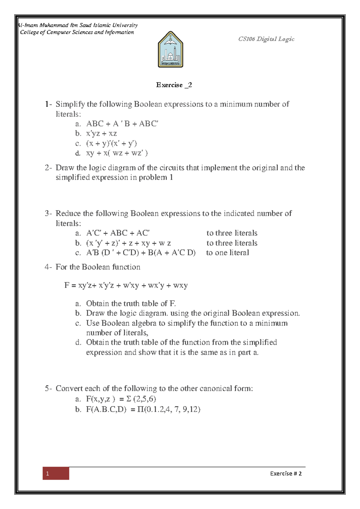 Exercise 2 - Al-Imam Muhammad Ibn Saud Islamic University College of ...