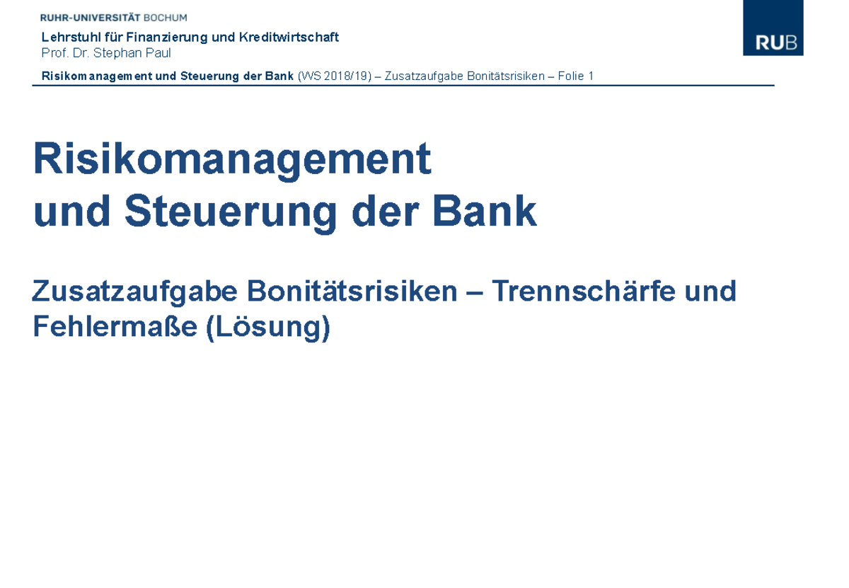 RMSB - Zusatzaufgabe Bonitätsrisiken (Lösung) - Lehrstuhl für ...