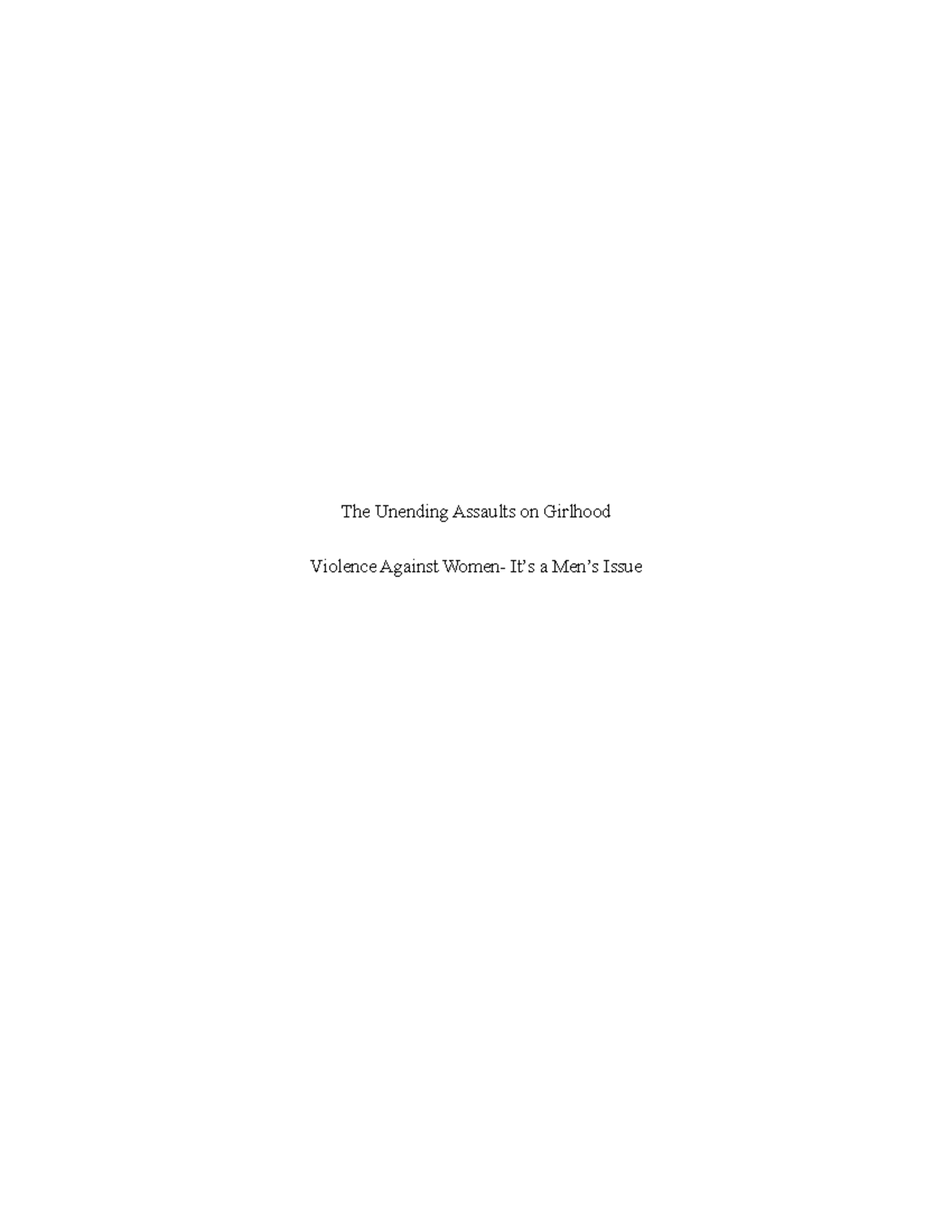 Analysis Paper- unending assaults on girlhood and violence against ...