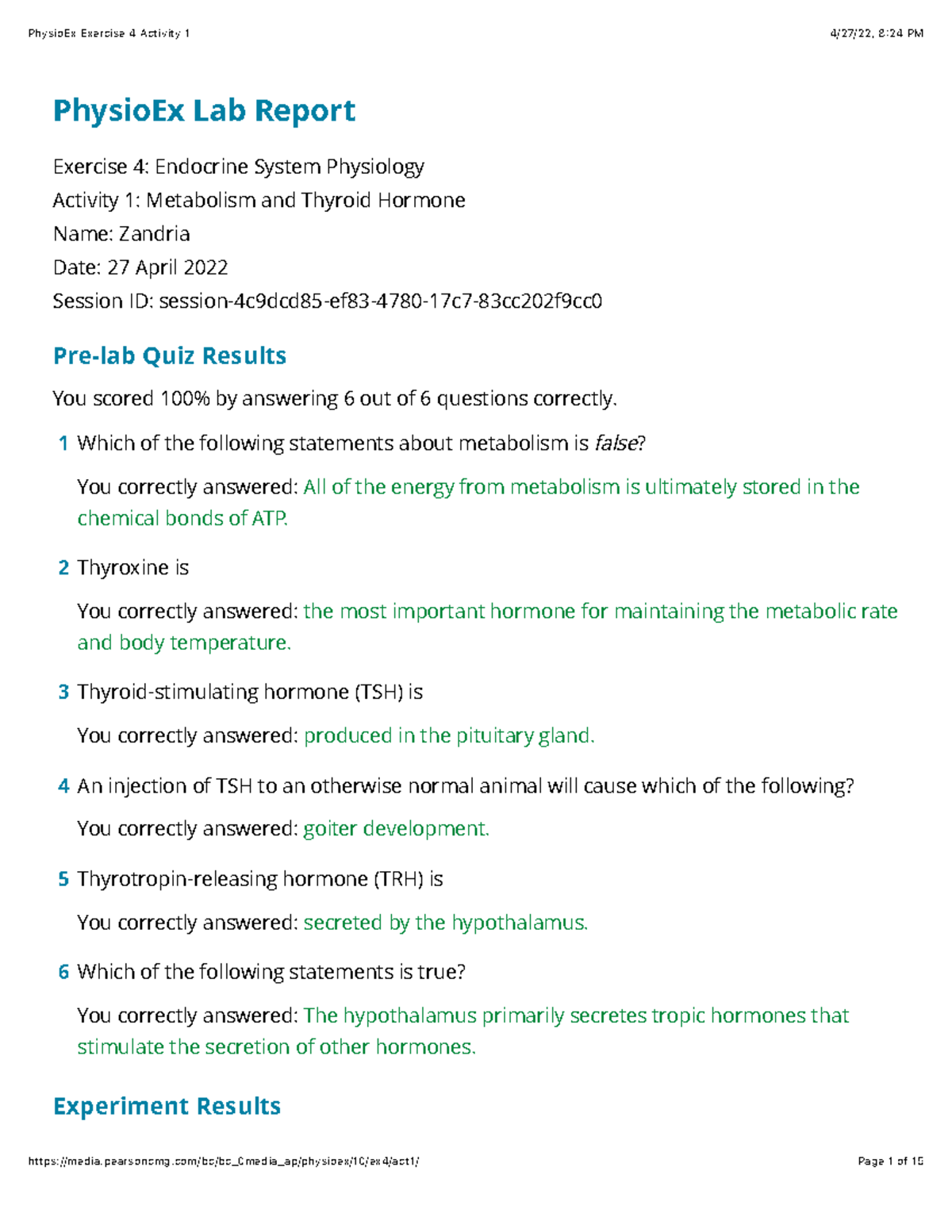 Physio Ex Exercise 4 Activity 1 - PhysioEx Lab Report Exercise 4 ...