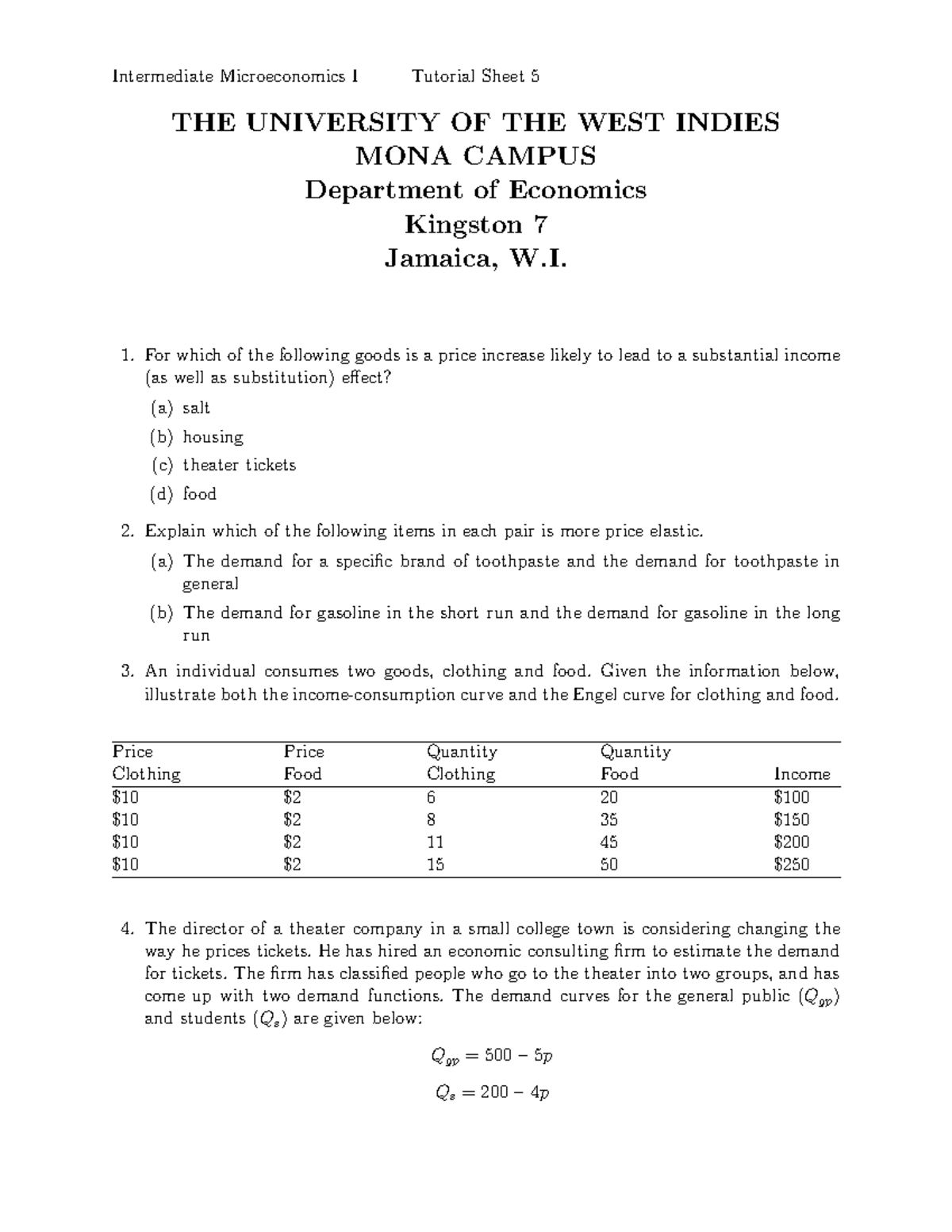 ECON2000 tutorial 5 - Econ - Intermediate Microeconomics I Tutorial ...