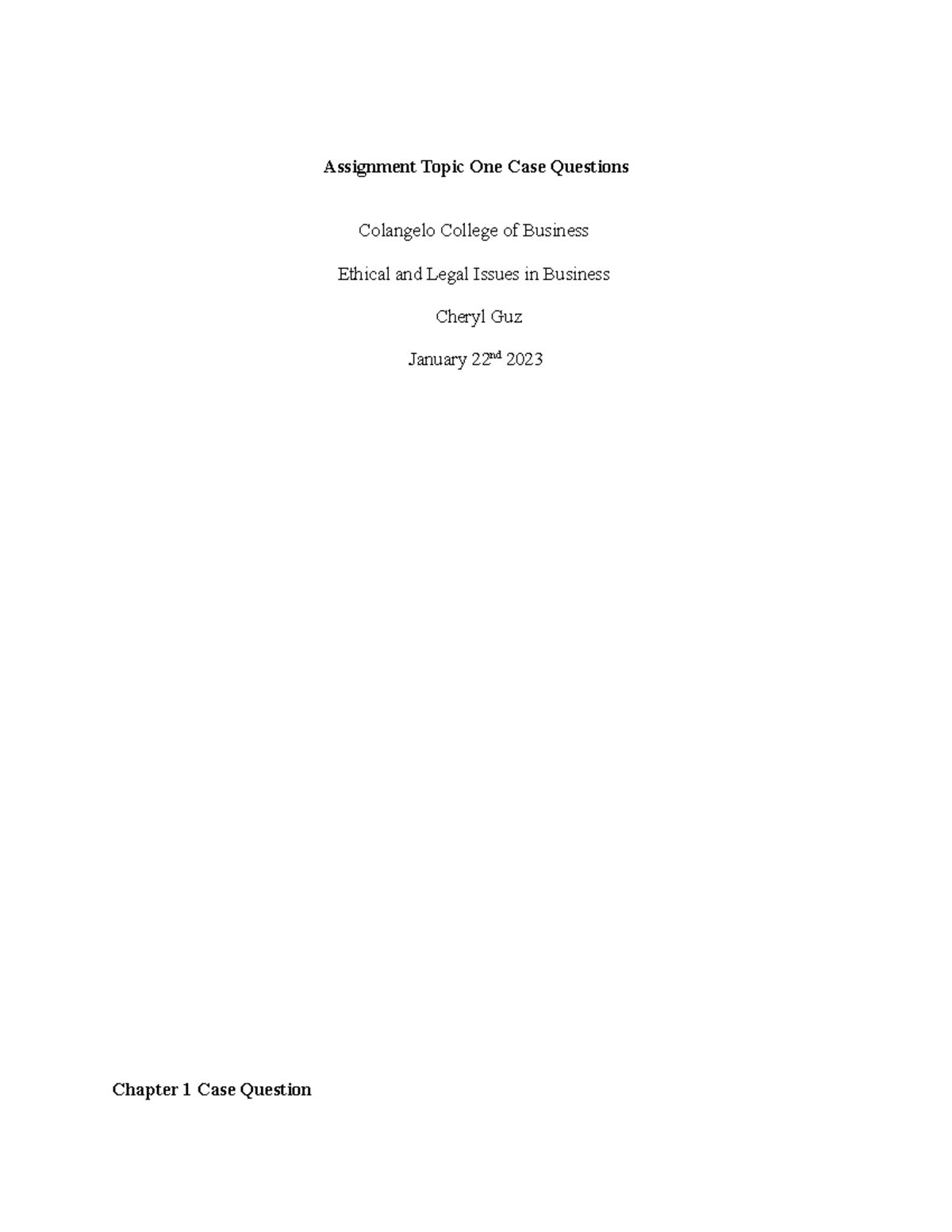 Assignment Topic One Case Questions - Assignment Topic One Case ...