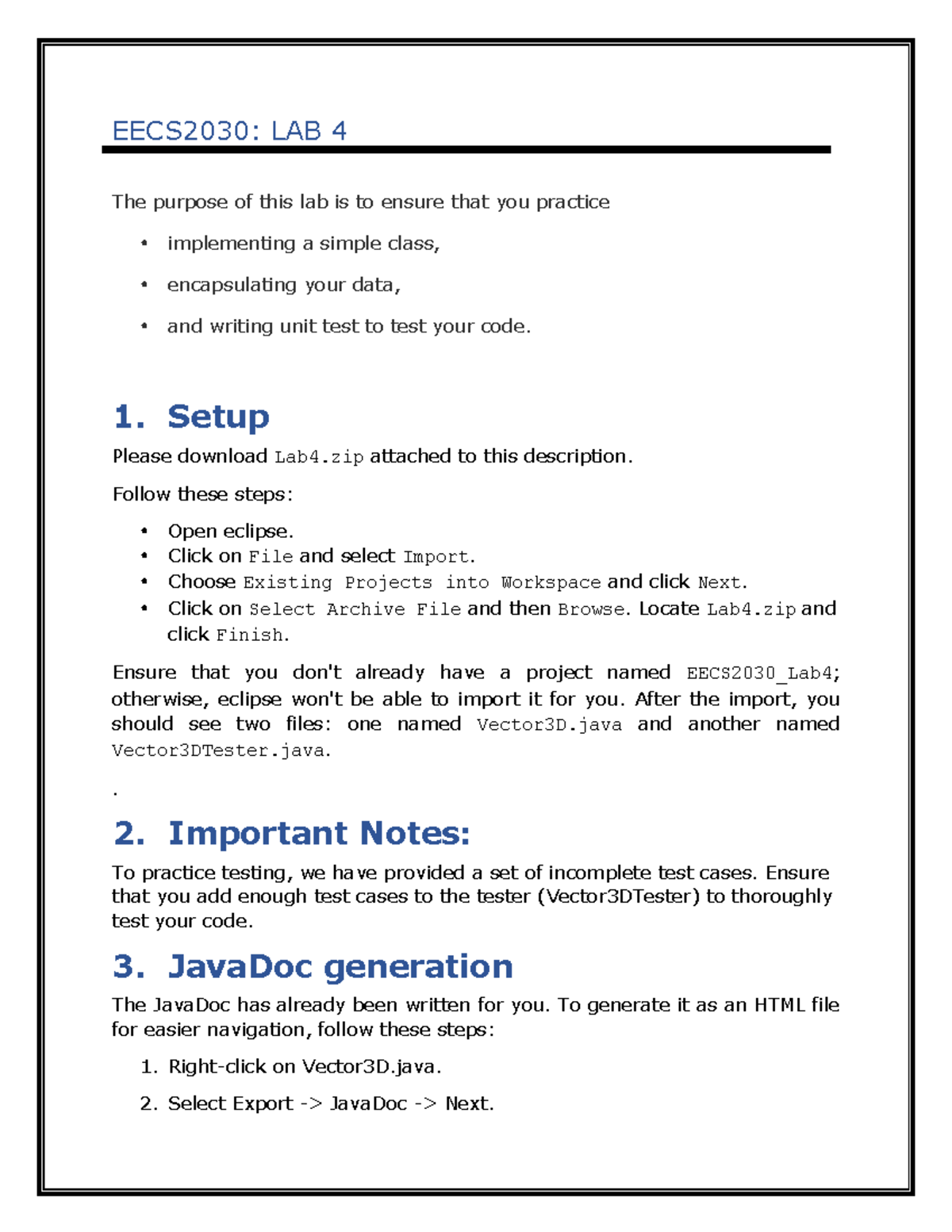 Lab4 CLO2 - sdfmsm;lmslflmsdd - EECS2030: LAB 4 The purpose of this lab is to ensure that you ...