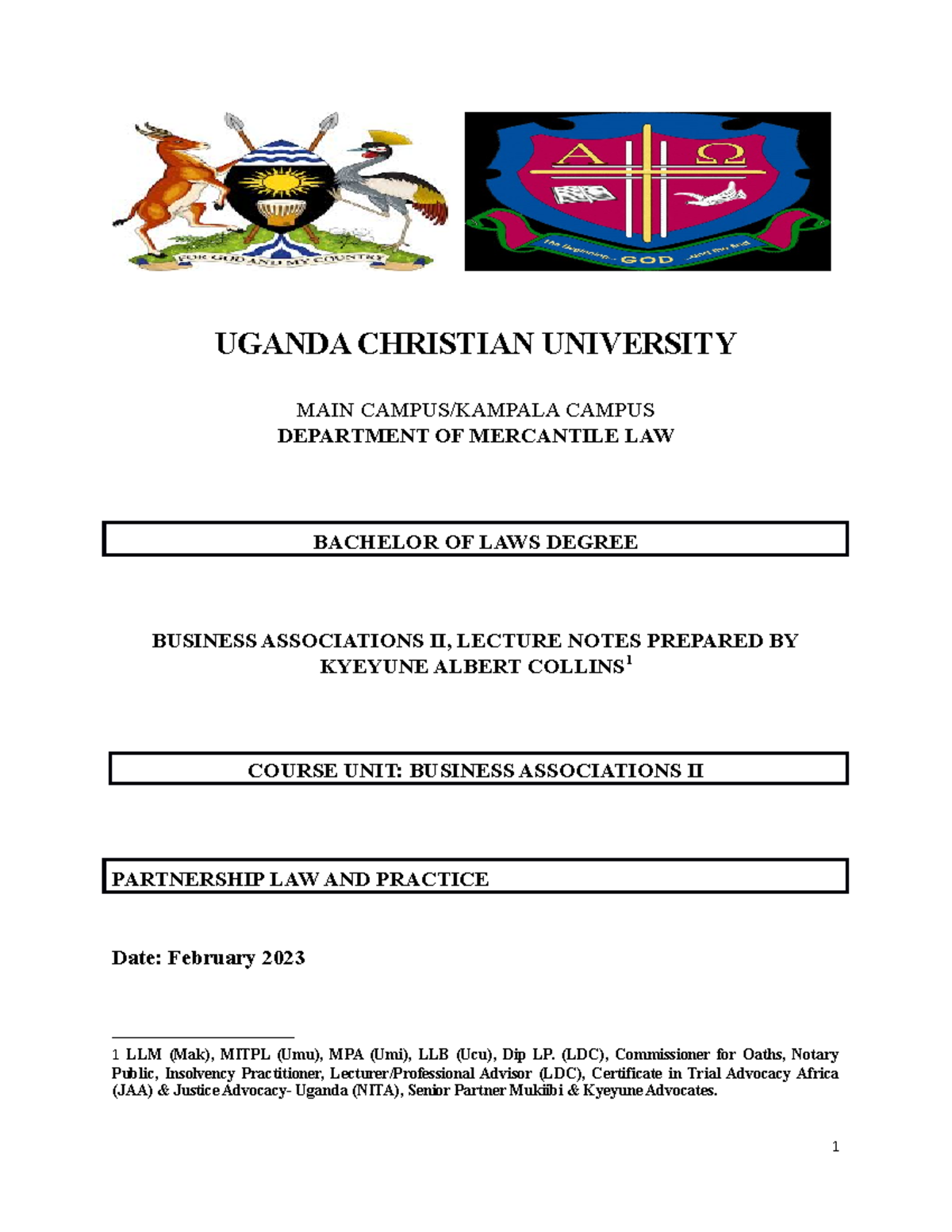 Partnership Law in uganda, 2023 - UGANDA CHRISTIAN UNIVERSITY MAIN ...