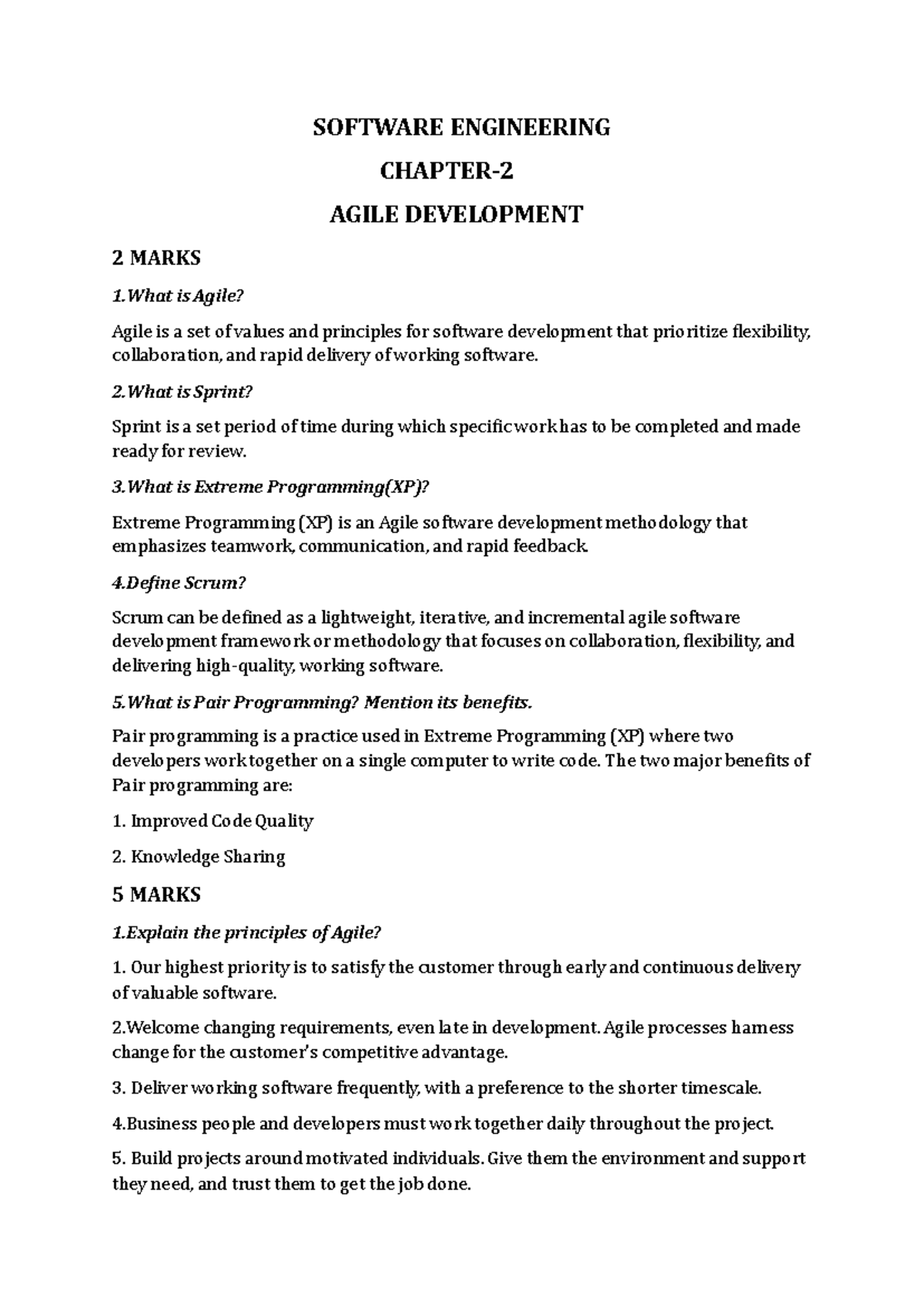 Imp Questions SE - Se notes - SOFTWARE ENGINEERING CHAPTER- 2 AGILE ...