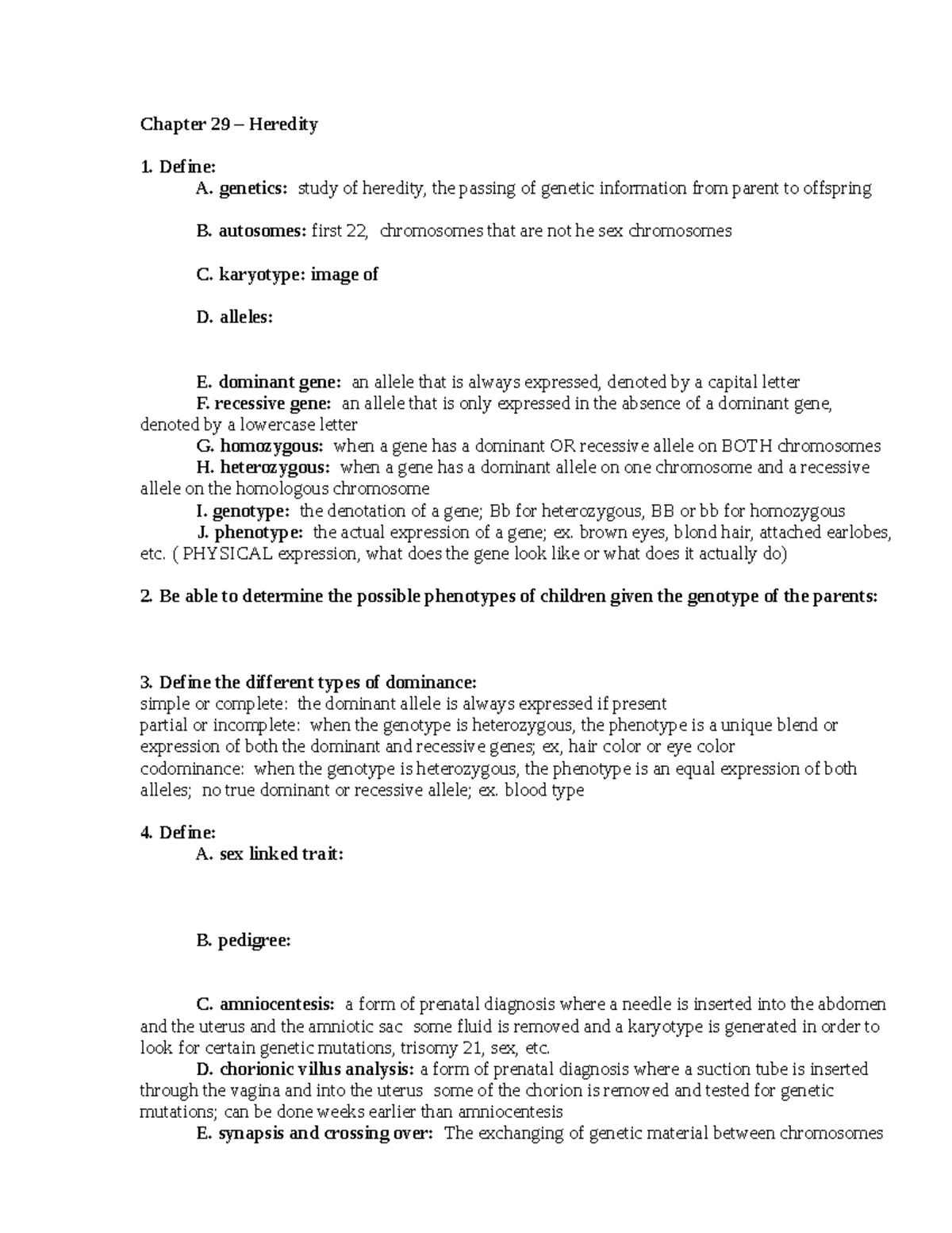 AP ch. 29 - Baker BIOL 227 ch. 29 lecture notes - Chapter 29 – Heredity ...