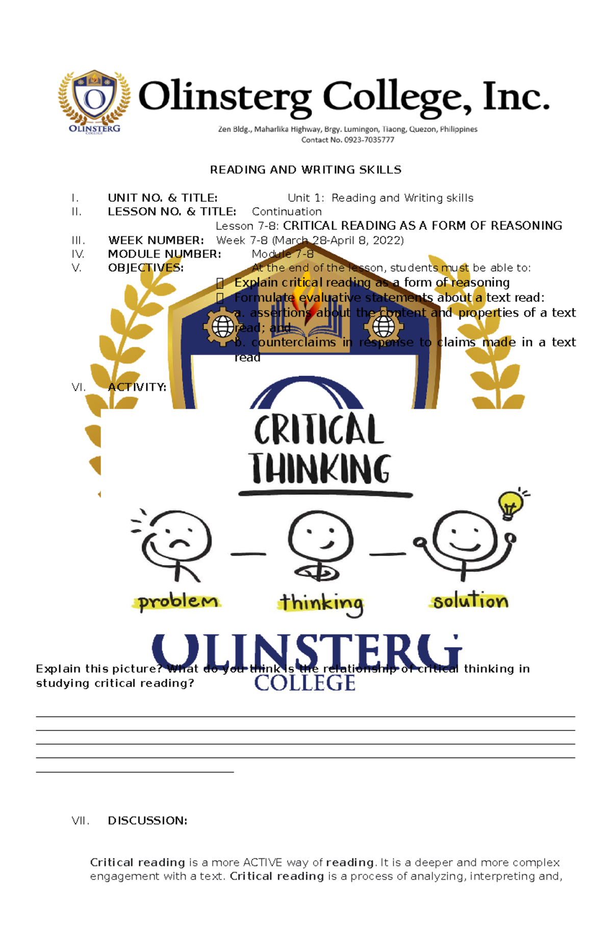 RWS Module 7 8 - Reading and writing skills - READING AND WRITING ...