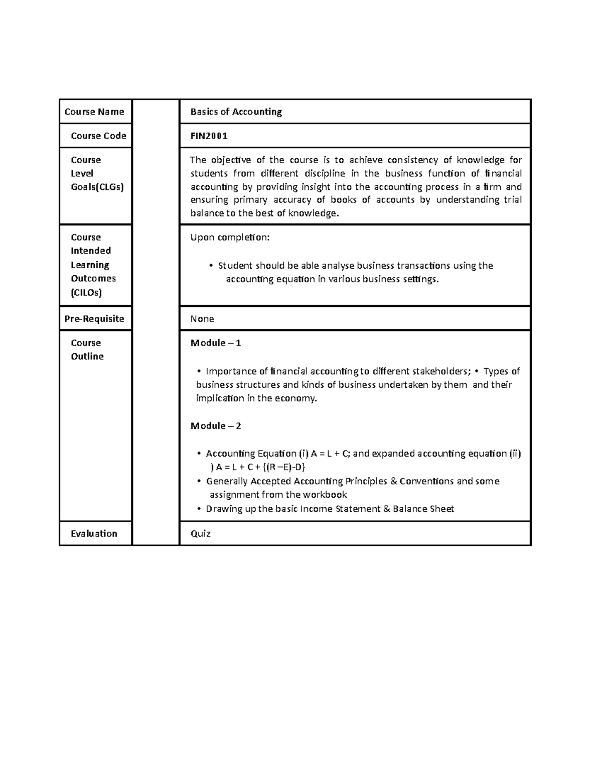 Basics of Accounting - hhhhhh - Course Name Basics of Accounting Course ...